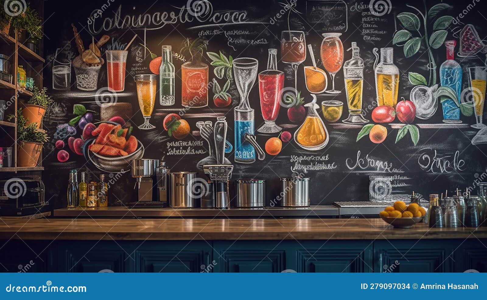 Coffee Shop with a Wall Mural. Generative Ai Stock Illustration ...