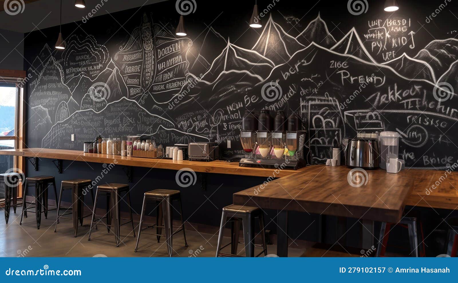 Coffee Shop with a Wall Mural. Generative Ai Stock Illustration ...