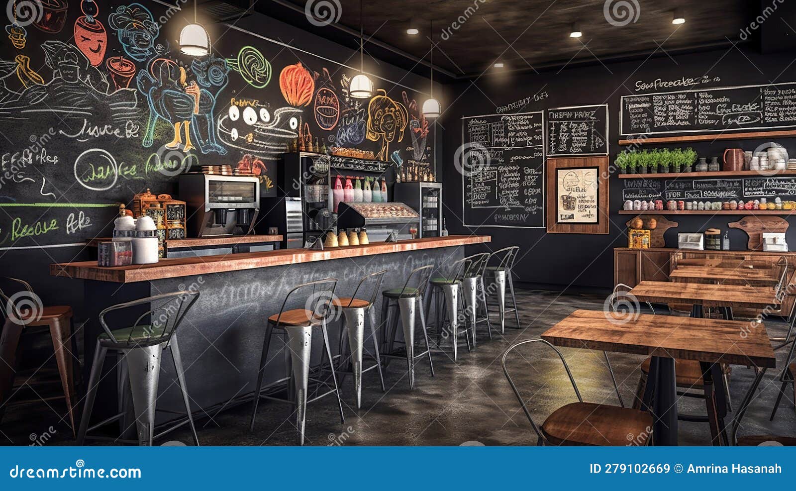 Coffee Shop with a Wall Mural. Generative Ai Stock Illustration ...