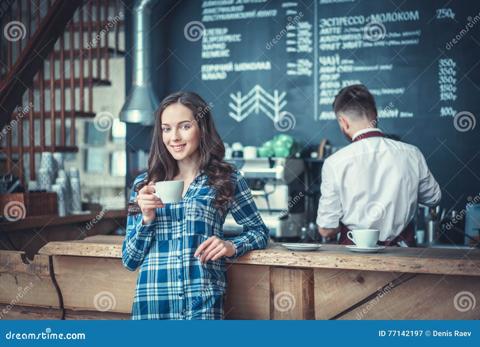 At coffee shop stock image. Image of happiness, bartender - 77142197