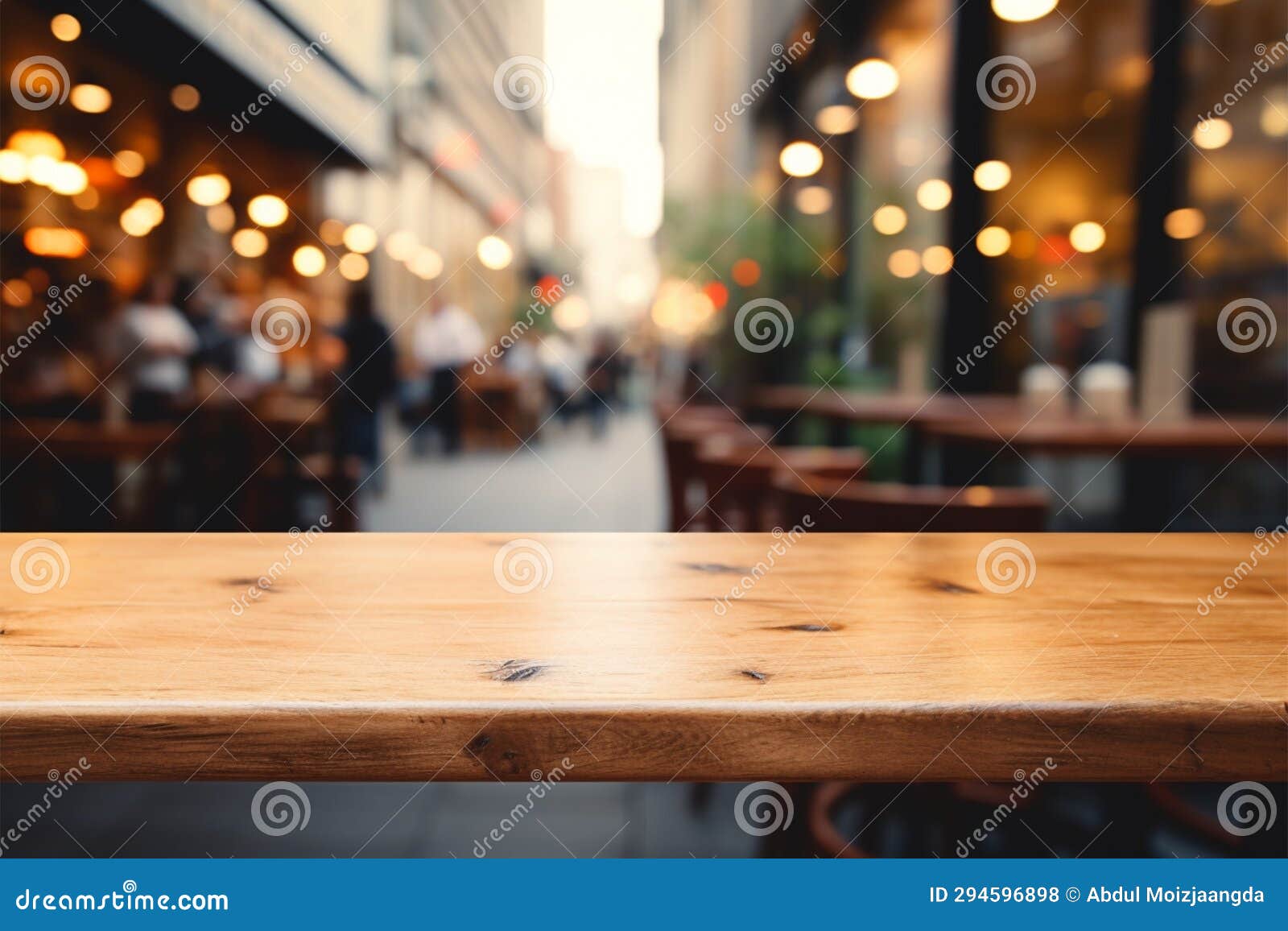 Coffee Shops Bustling Blur Behind a Rustic Wooden Table Setting Stock ...