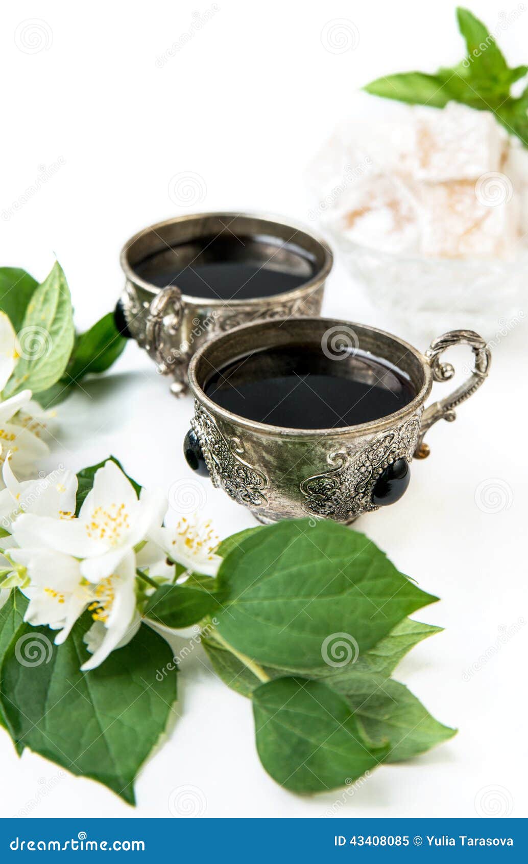 Coffee in Silver Vintage Cups and Arabic Sweets Stock Image - Image of ...