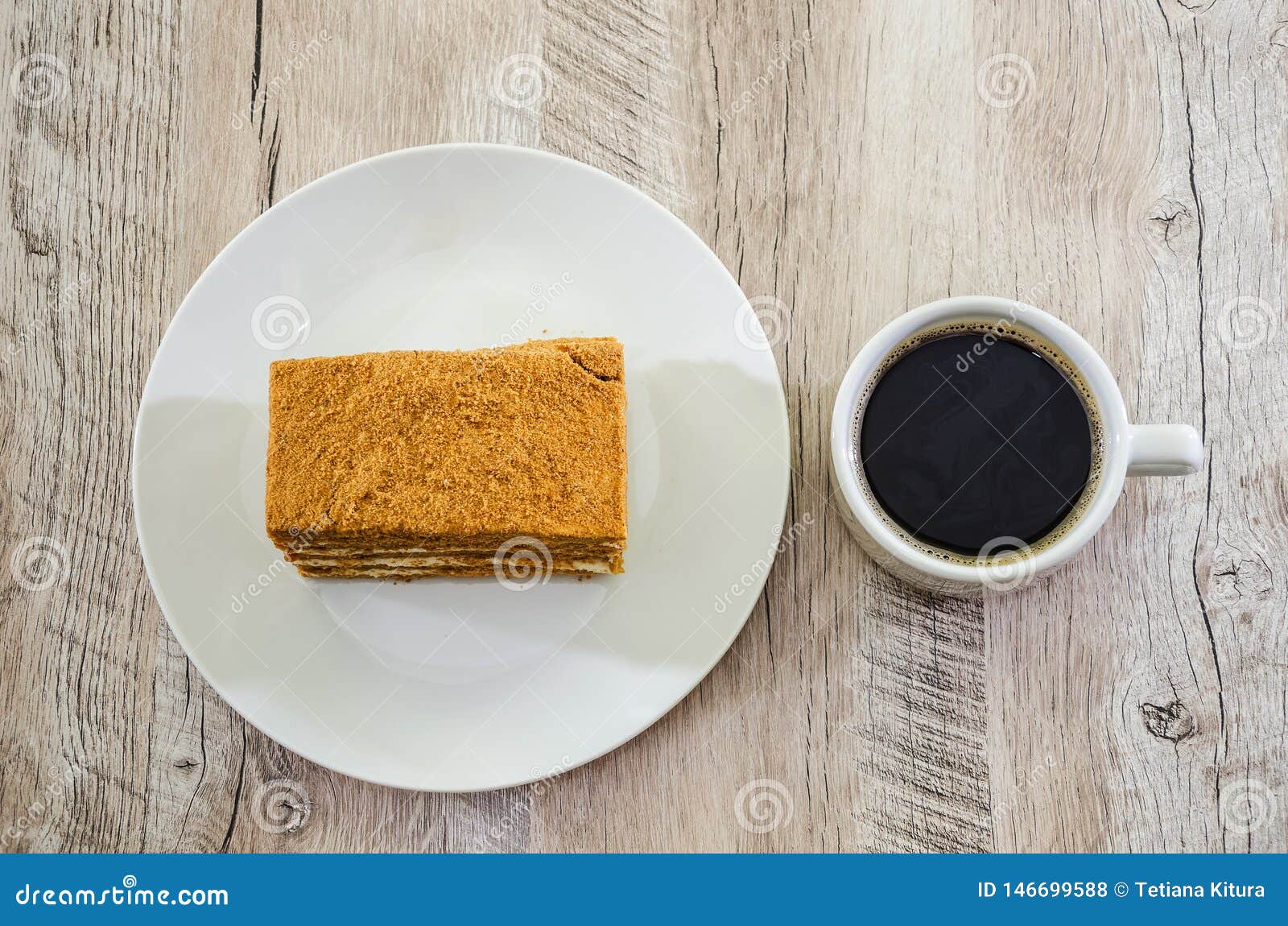 Coffee and a Slice of Cake. View from Above. Stock Photo - Image of ...