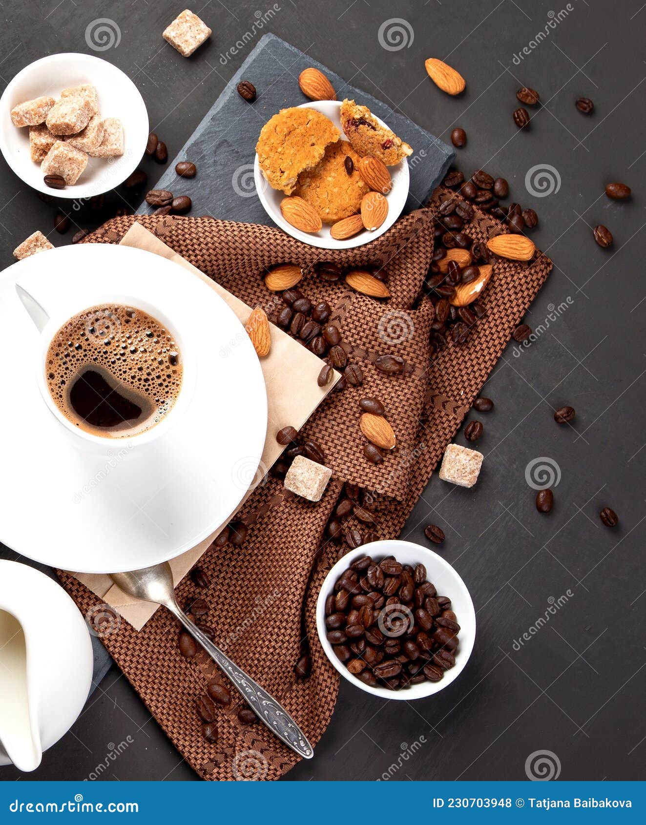 Coffee with Snacks on Black Background Stock Photo - Image of mocha ...
