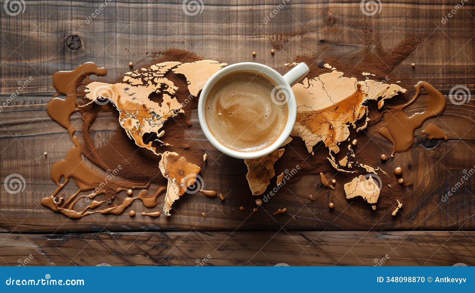 Coffee Spill on Table Forms World Map Stock Illustration - Illustration ...