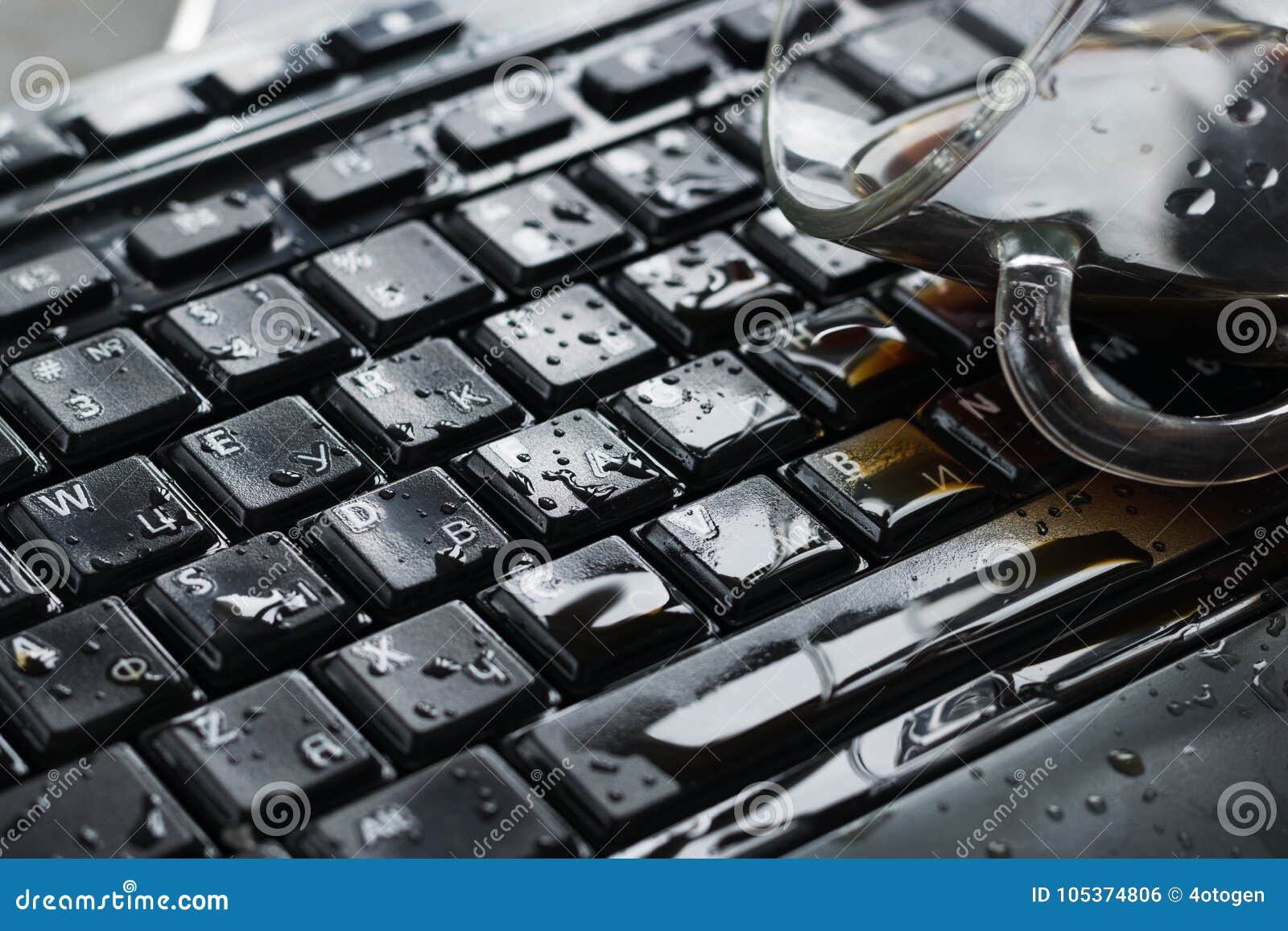 Coffee Spilled on a Black Keyboard Close-up Stock Photo - Image of ...