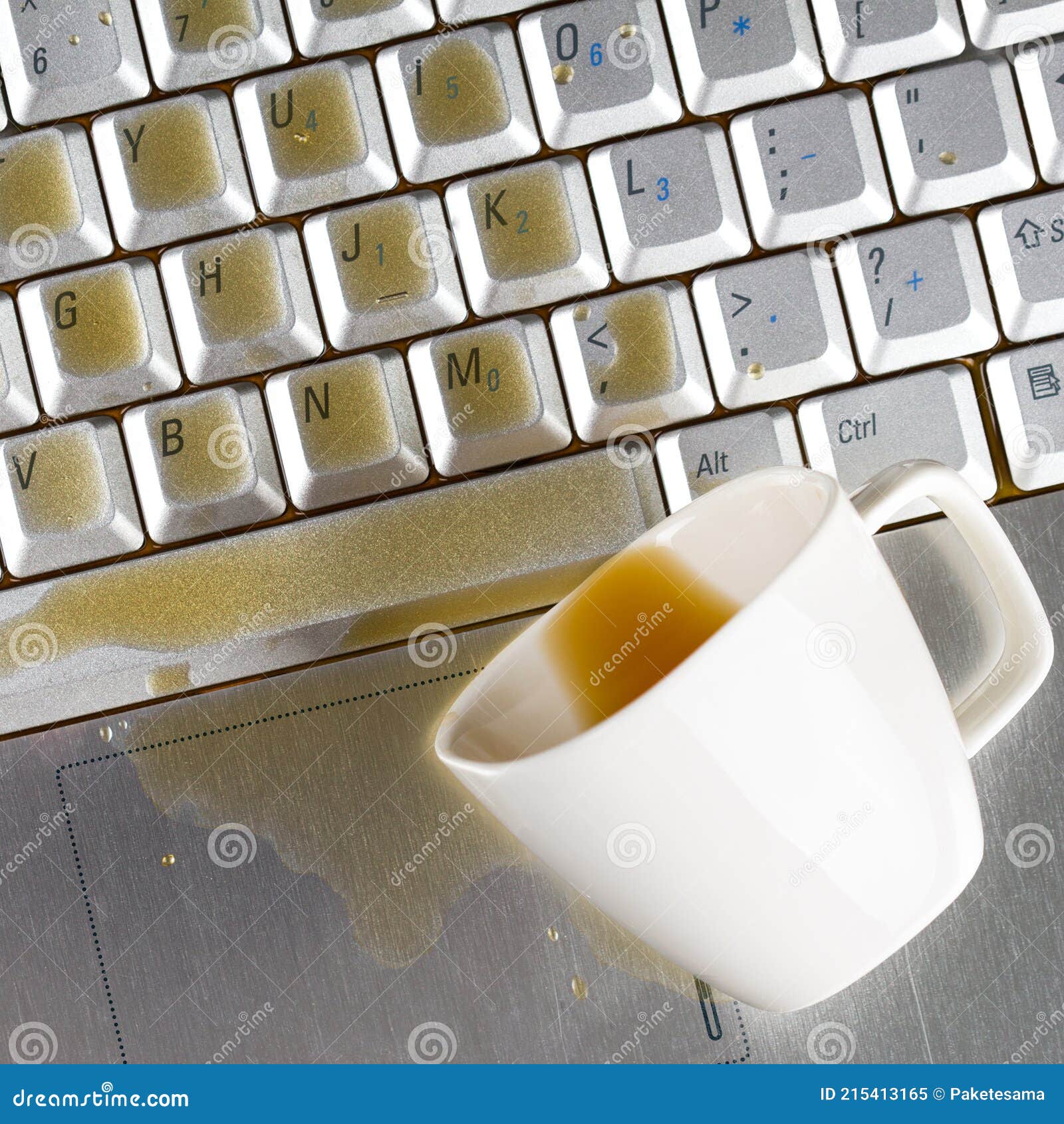 Coffee Spilled on Computer Notebook Keyboard Close Up Stock Image ...