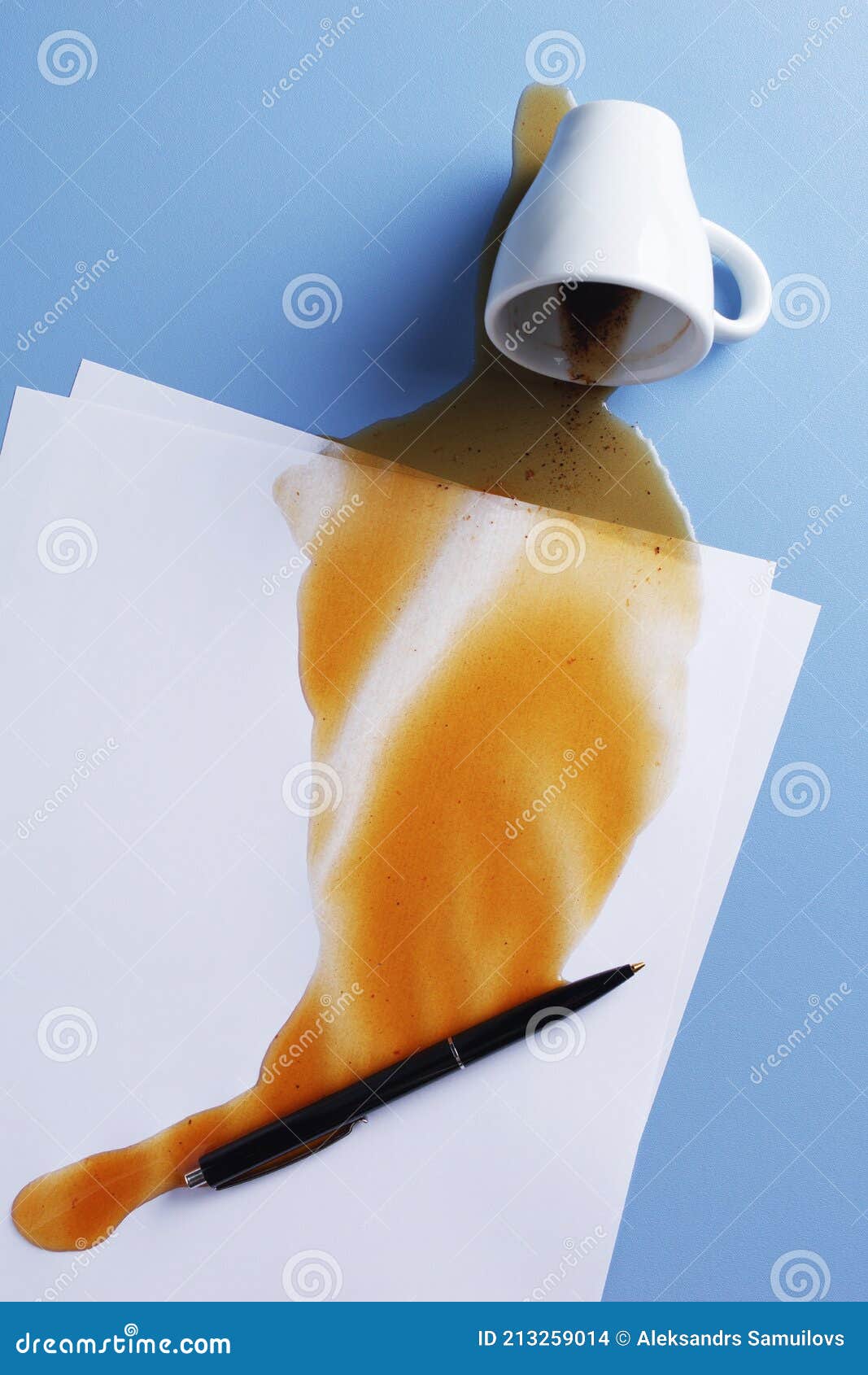 Coffee Spilled on Sheets of Paper Stock Photo - Image of oops, messy ...