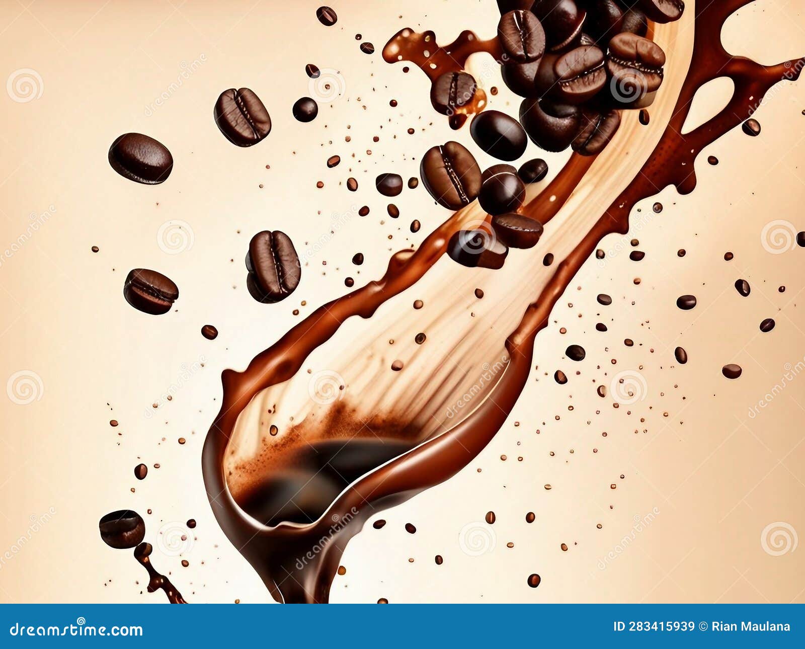 Coffee Splash with Coffee Bean Falling, 3d Render Stock Illustration ...