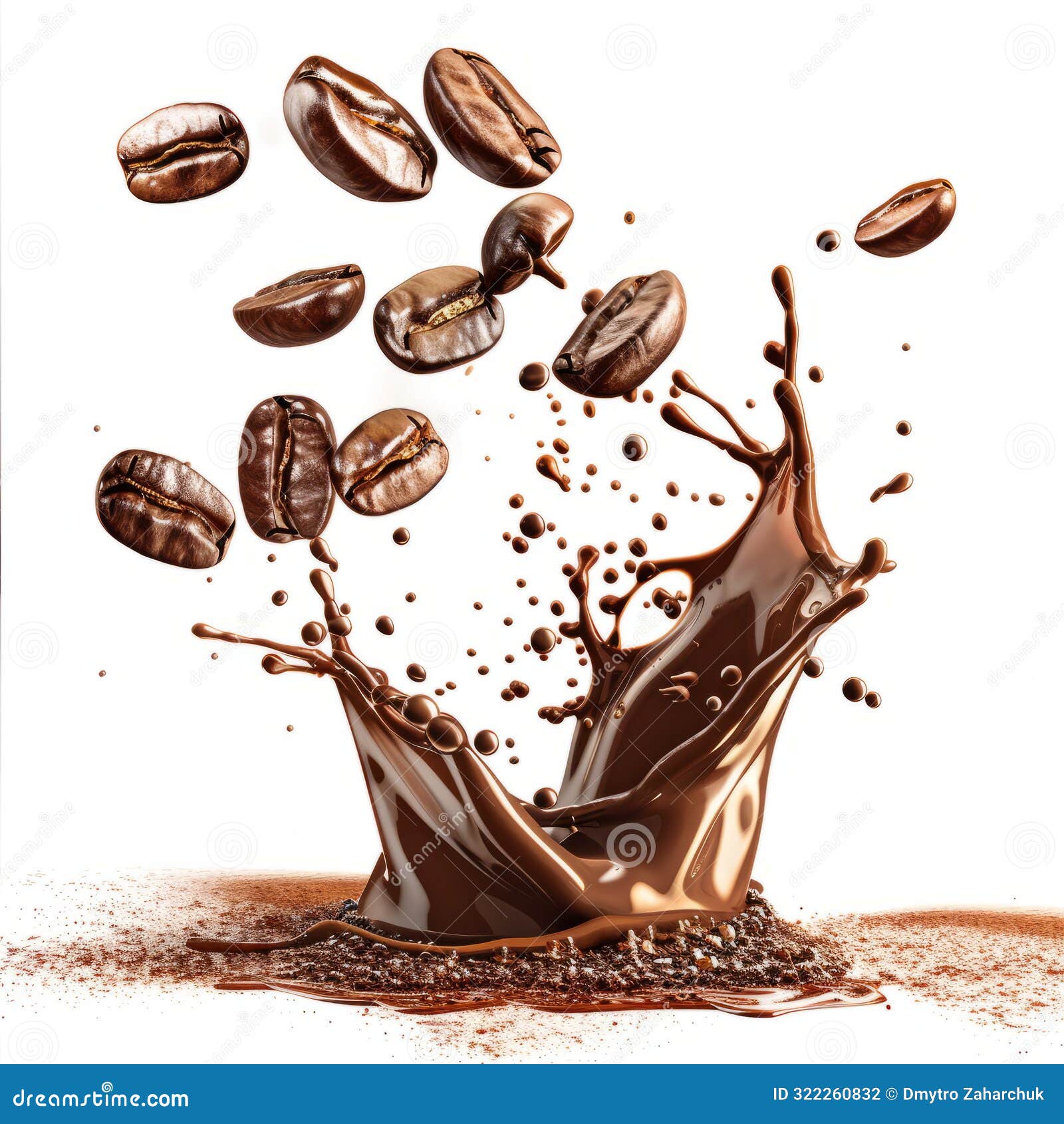 Coffee Splash with Flying Beans, Capturing the Energy on a White ...