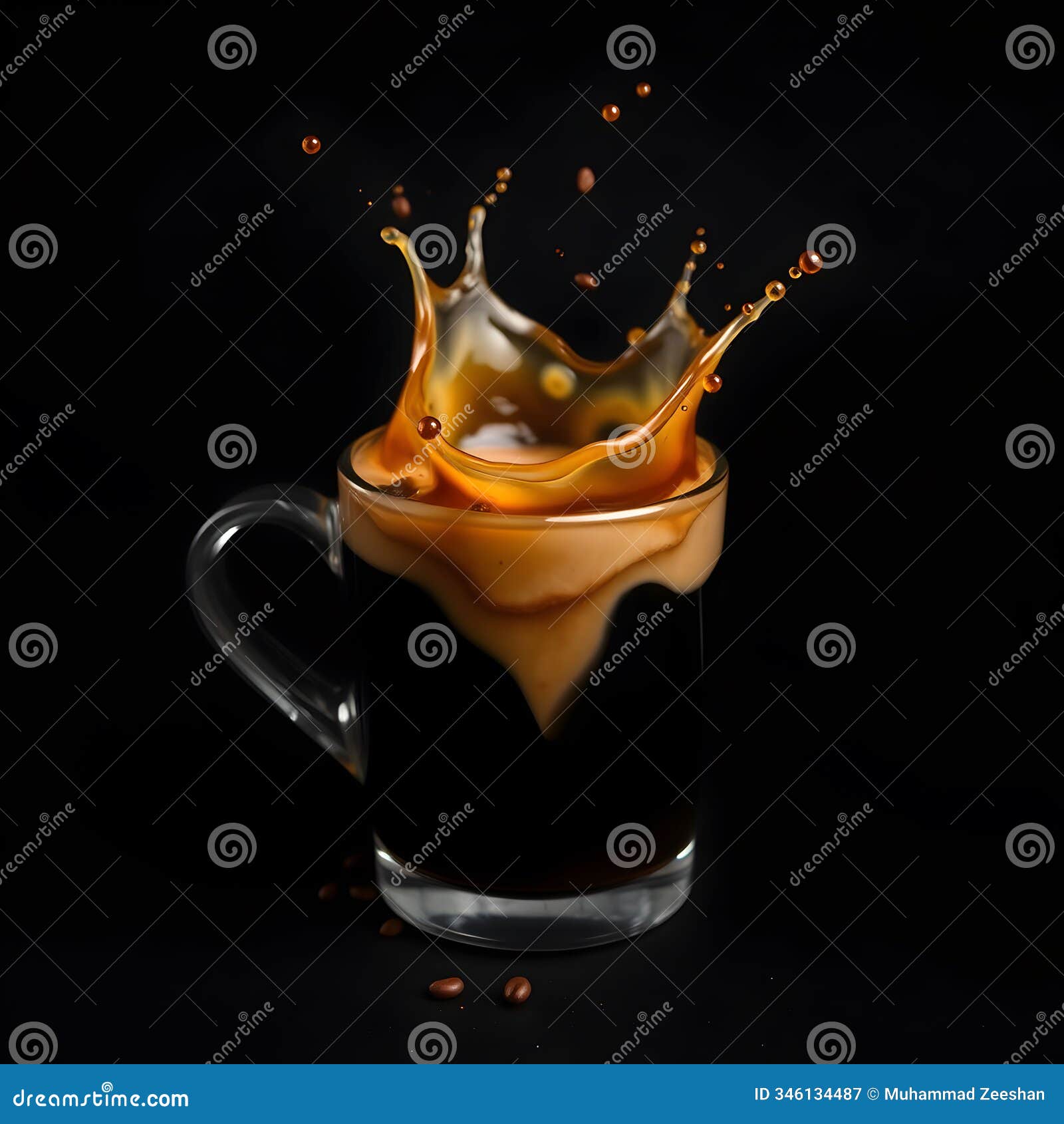 Coffee Splash in Mug on Black Background Stock Illustration ...