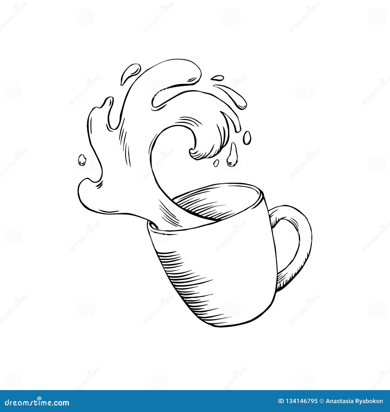 Coffee Splashes in Cup Ink Drawing Stock Vector - Illustration of ...