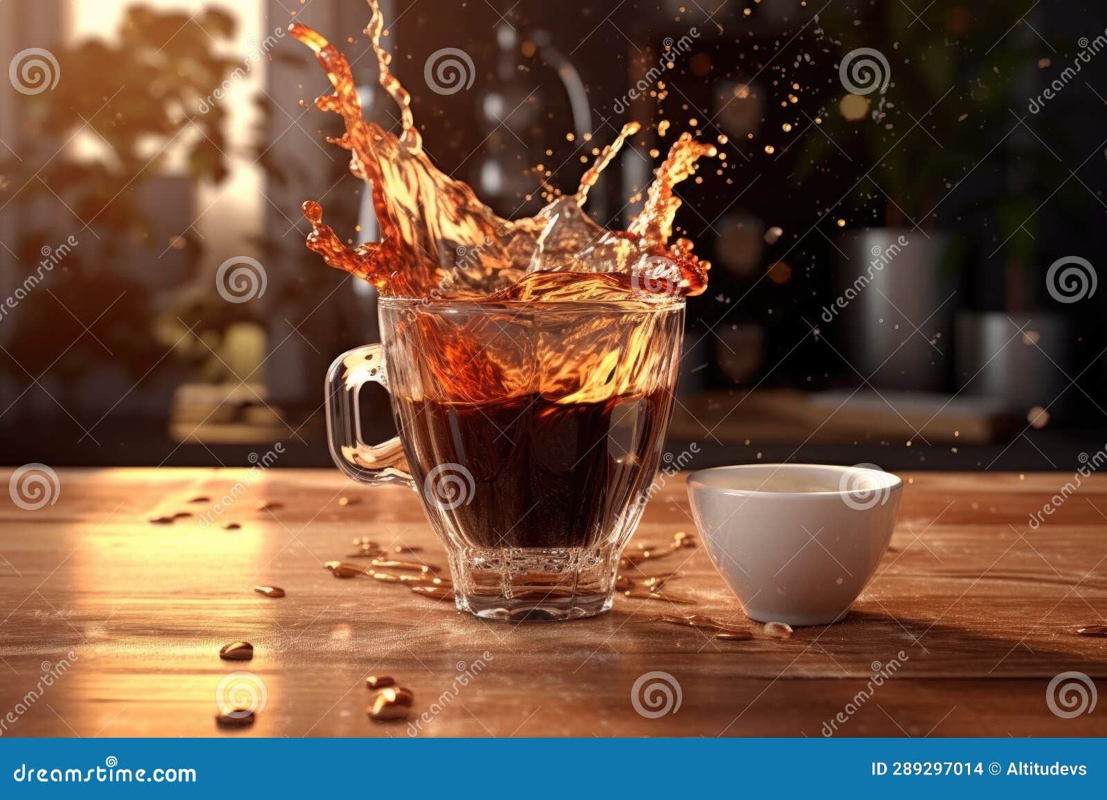 Coffee Splashing into a Glass Cup on a Table Stock Photo - Image of ...
