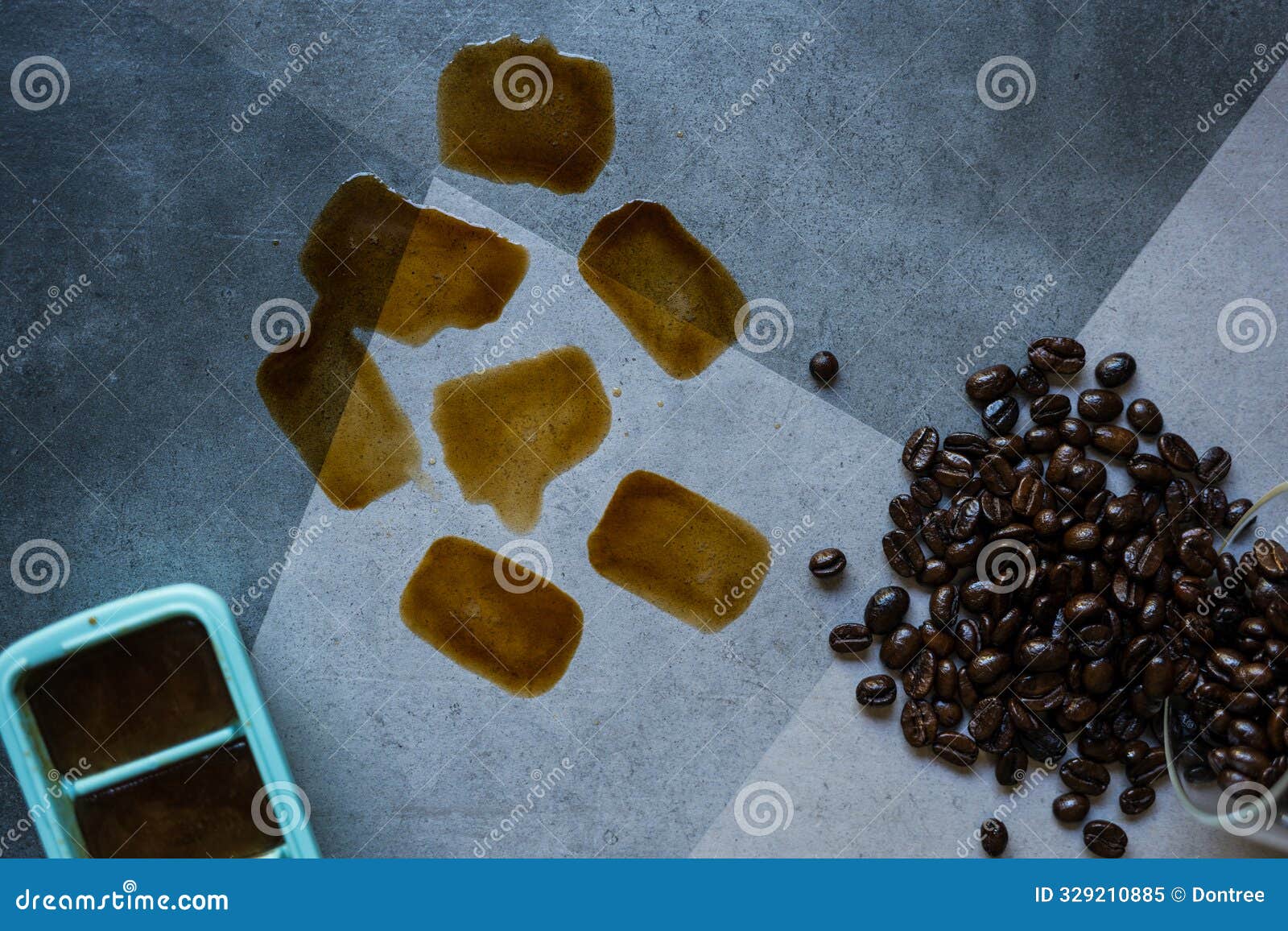 Coffee Stains on Ground from Ice Cubes and Coffee Beans Stock Image ...
