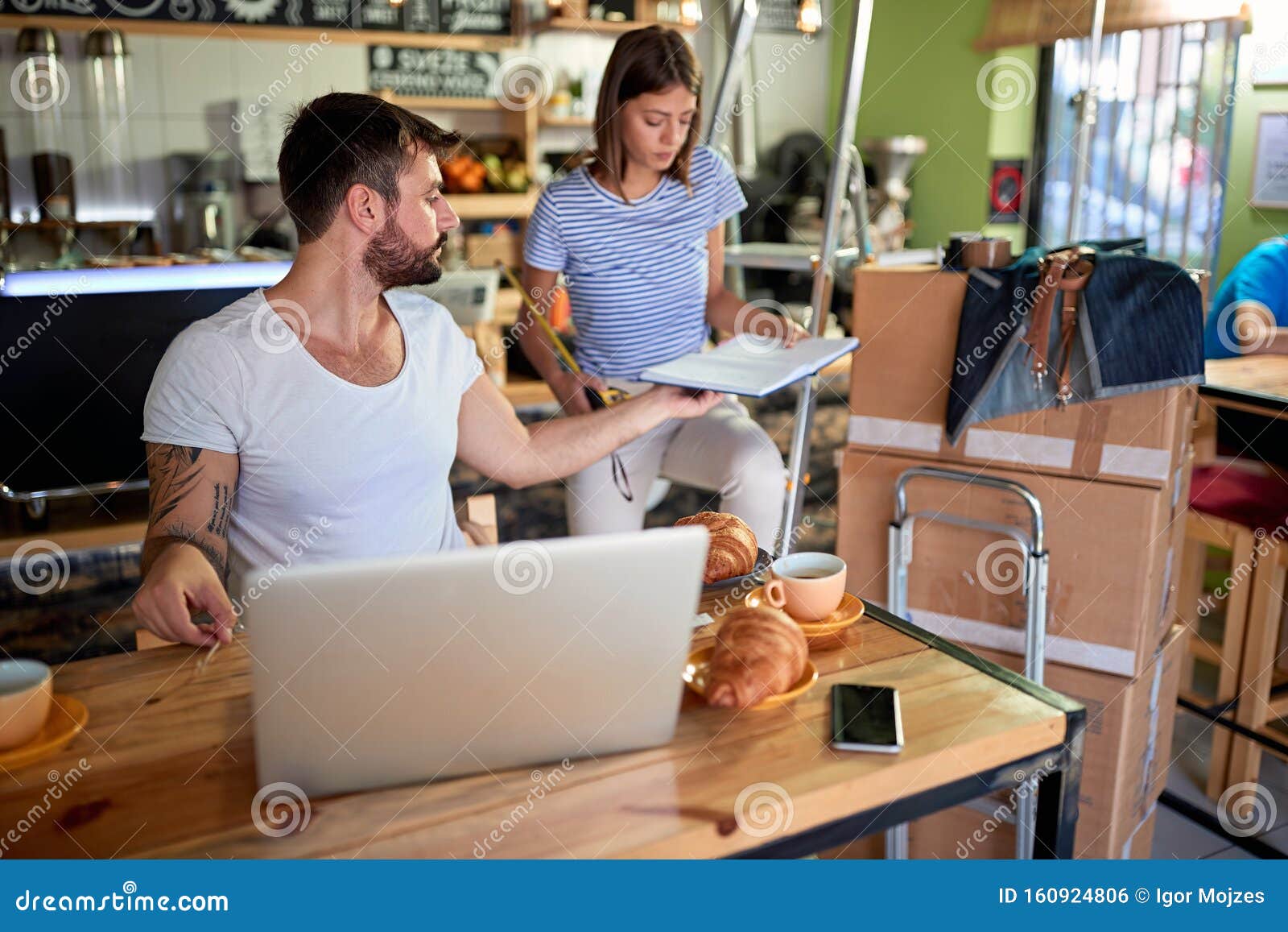 Coffee Store.coffee Store Owner and Employee Working Together Stock ...