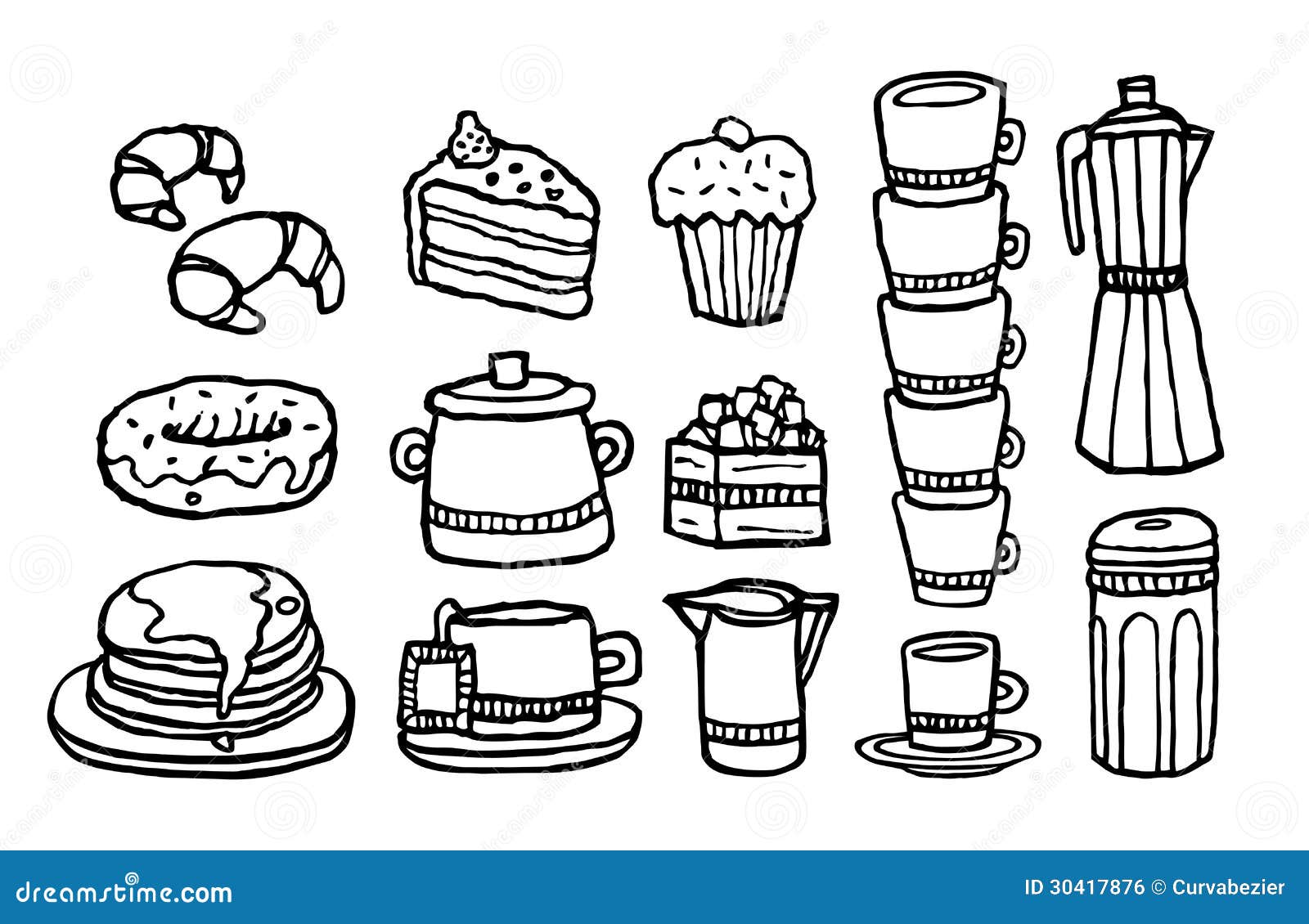 Coffee and Sweet Food / Handwritten Cafe Stuff Set Stock Vector ...