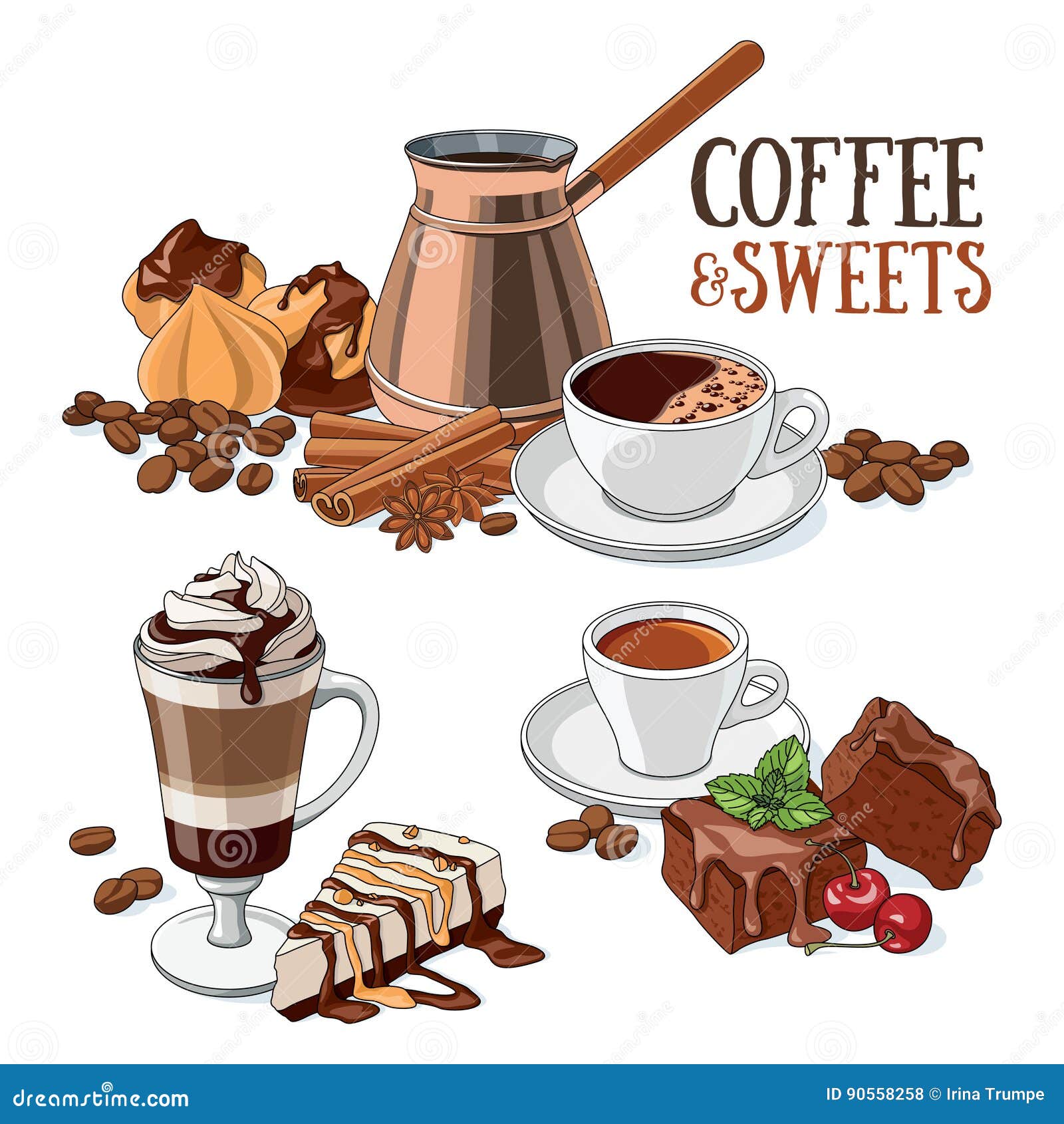 Coffee and sweets stock vector. Illustration of drink - 90558258