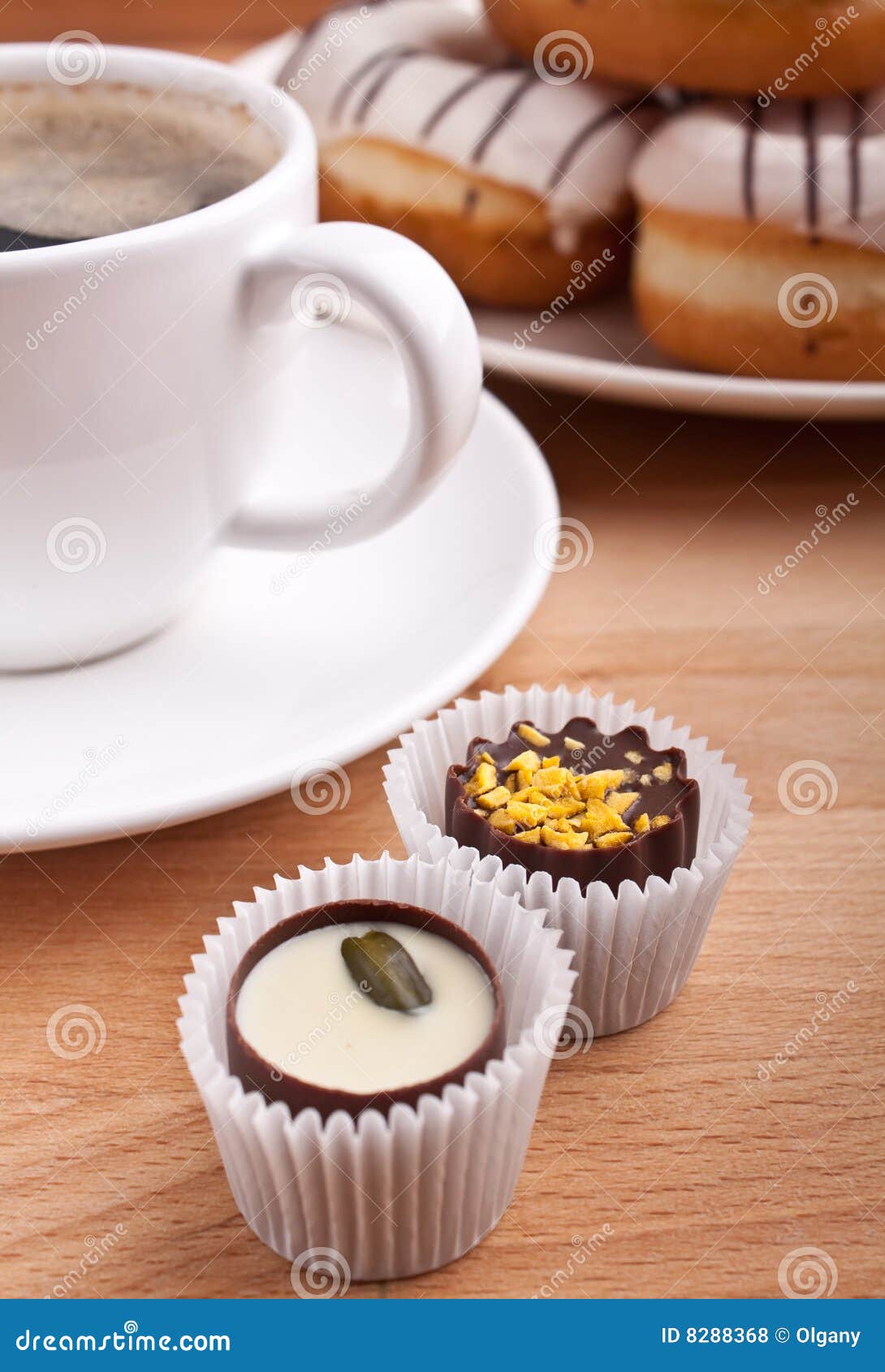 Coffee, sweets and donuts stock photo. Image of close - 8288368