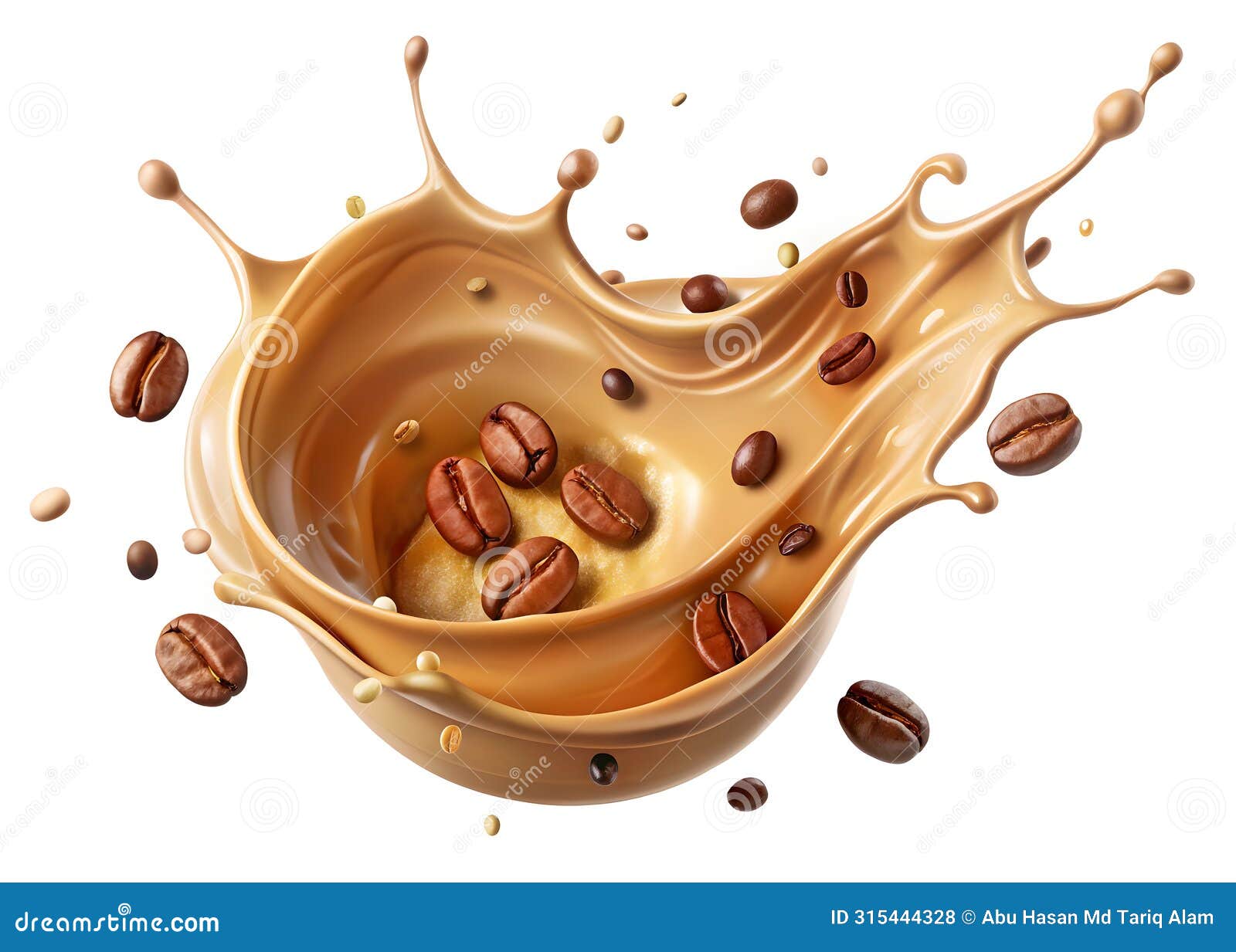 Coffee Swirl Splash with Falling Beans on Transparent Background Stock ...