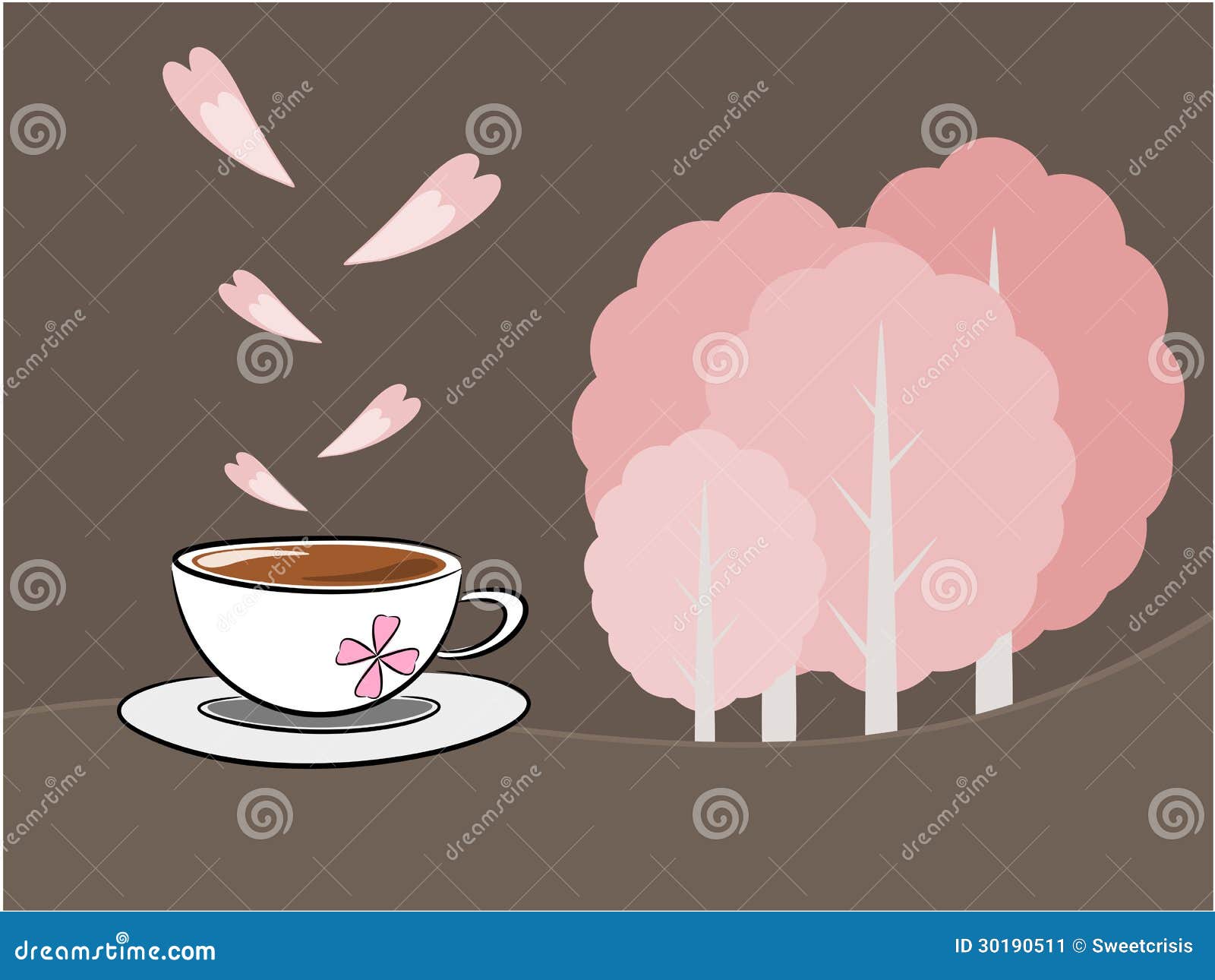 Coffee and Sakura Flower Illustration Stock Vector - Illustration of ...
