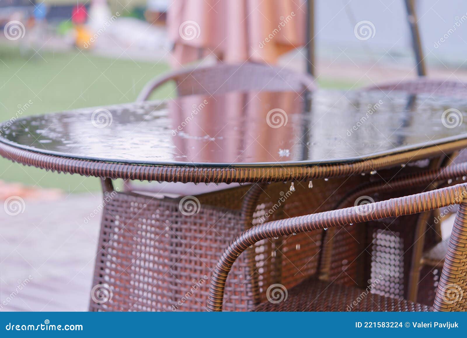 Coffee Table and Chair Under the Rain on the Backyard Stock Photo - Image of design, fall: 221583224