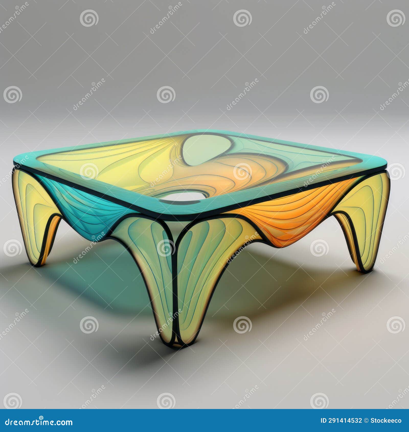 Colorful Glass Coffee Table with Perspective Rendering and High Detail ...
