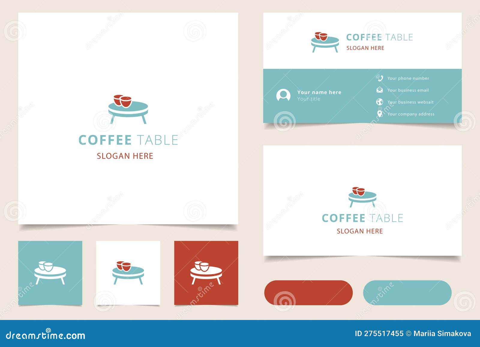 Coffee Table Logo Design with Editable Slogan. Branding Book and ...