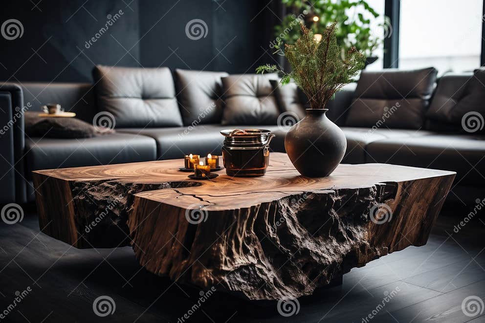 Coffee Table Made from Tree Stump and Some Branches Stock Photo - Image ...