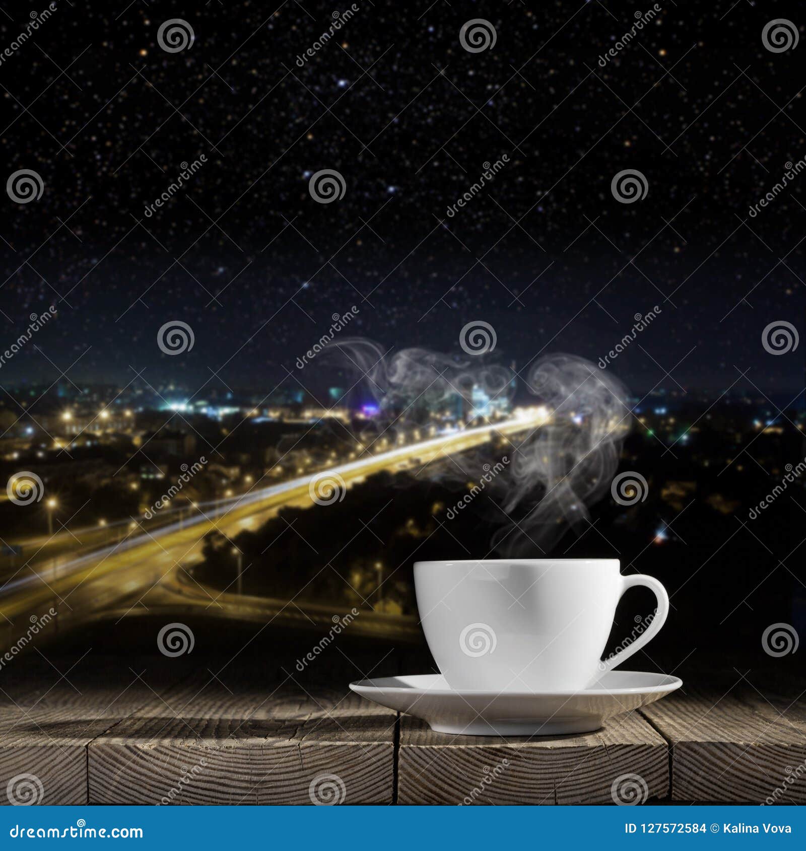 Coffee on the Table on a Night City Background Stock Photo - Image of ...