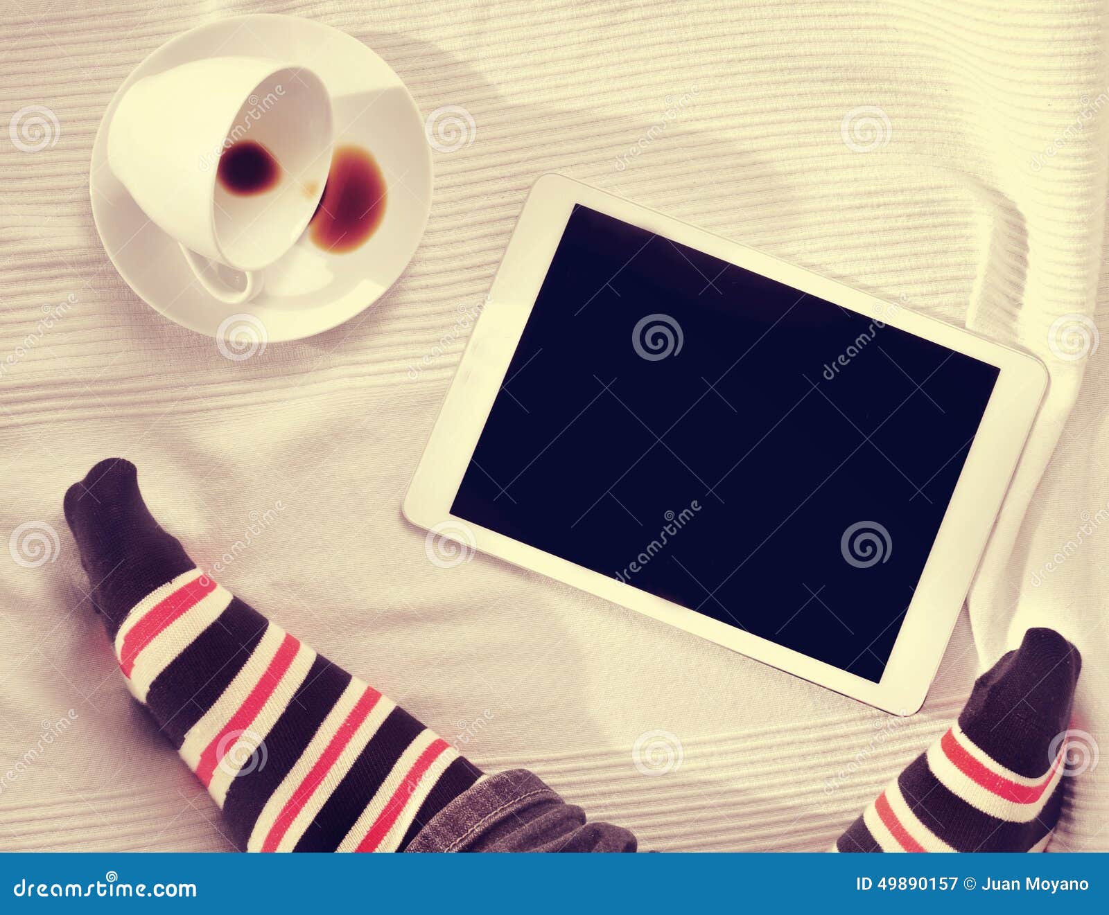 Coffee and Tablet Computer on the Bed Stock Image - Image of leisure ...