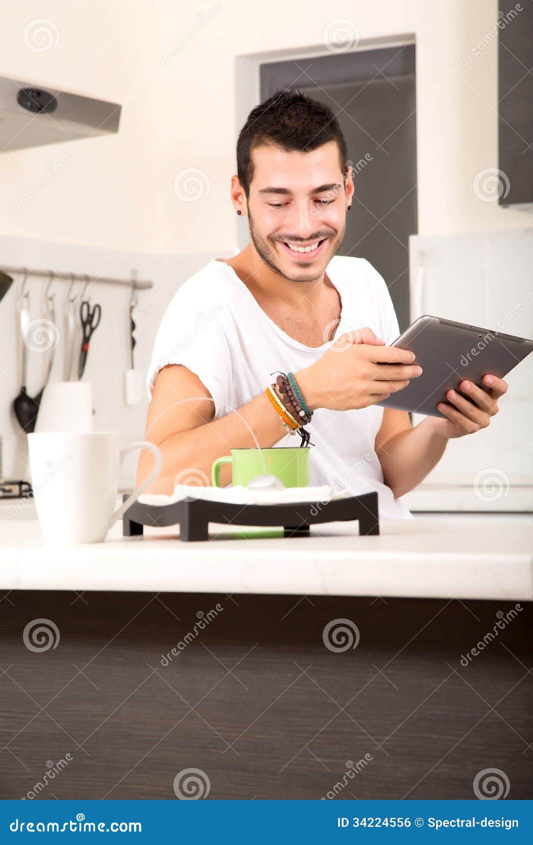 Coffee and Tablet PC stock photo. Image of leisure, smile - 34224556