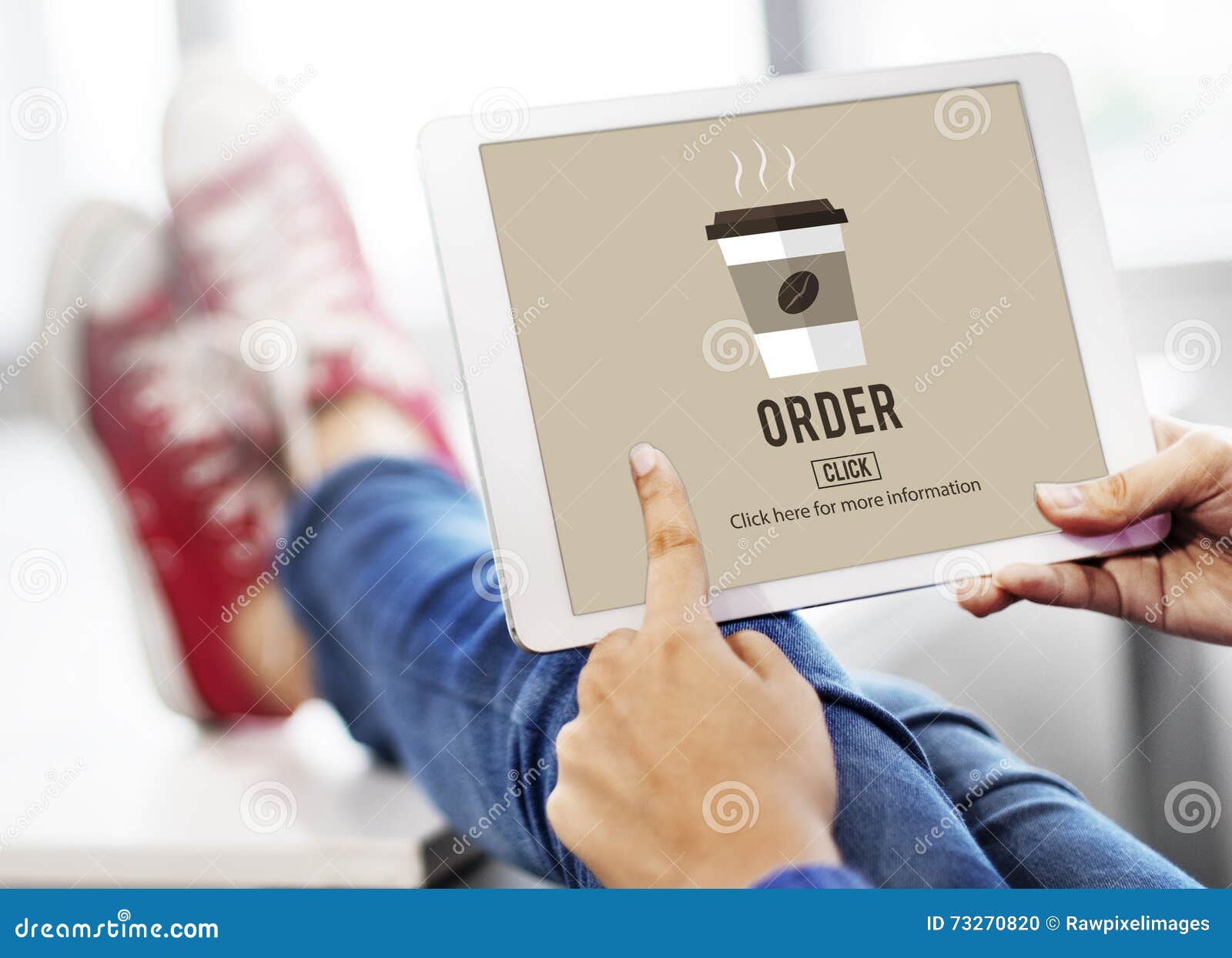 Coffee Take Away Order Online Delivery Menu Concept Stock Photo - Image ...