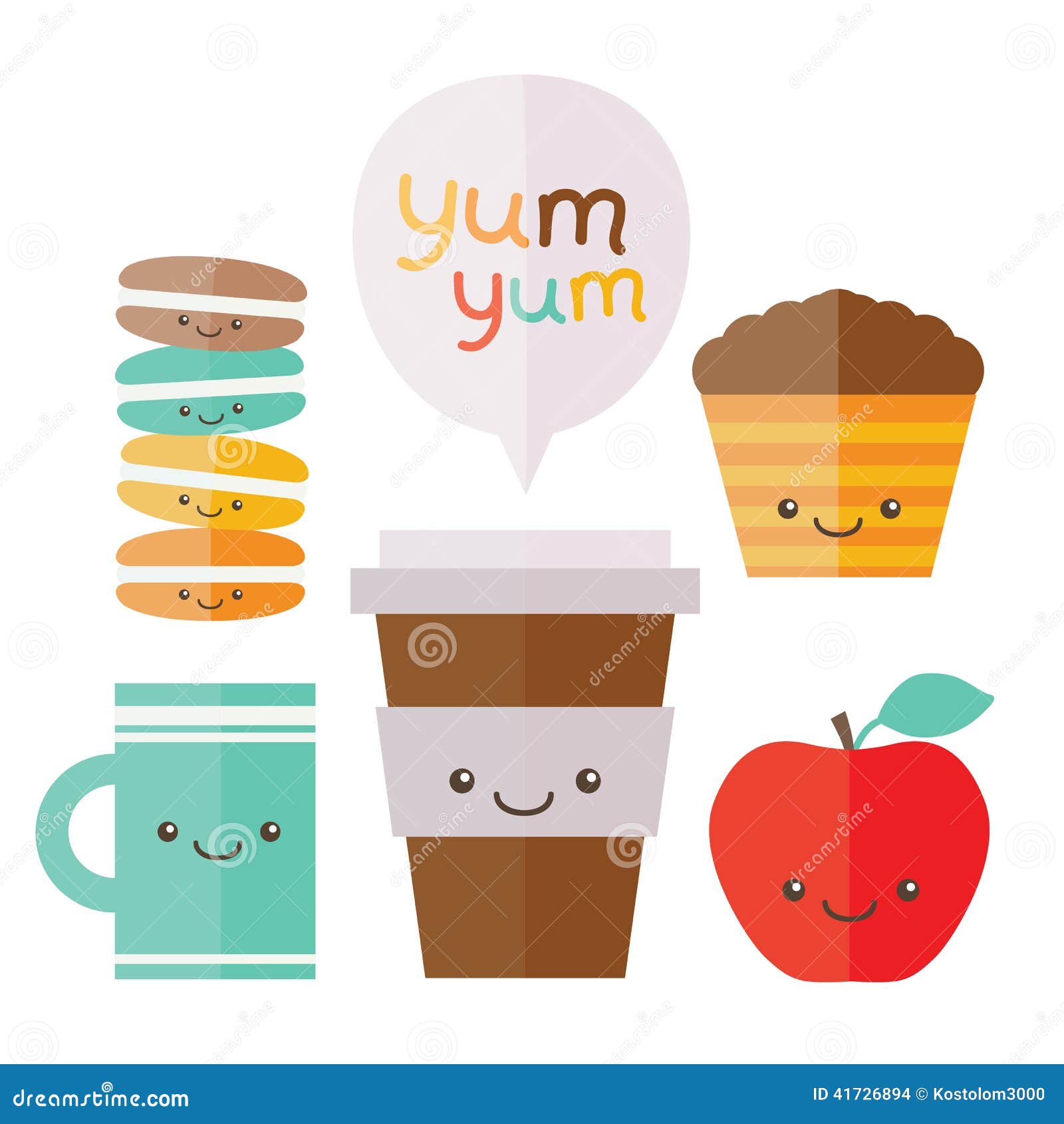 Coffee, Tea, Apple. Cupcake. Macaroon Stock Vector - Illustration of ...