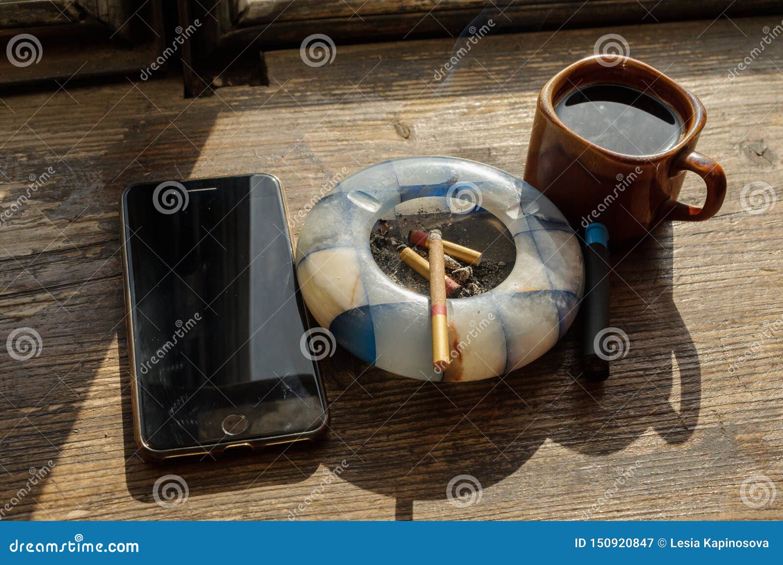 Coffee or Tea Cup and Ashtray for Cigarettes, Coffee Drinking Mug Stock ...