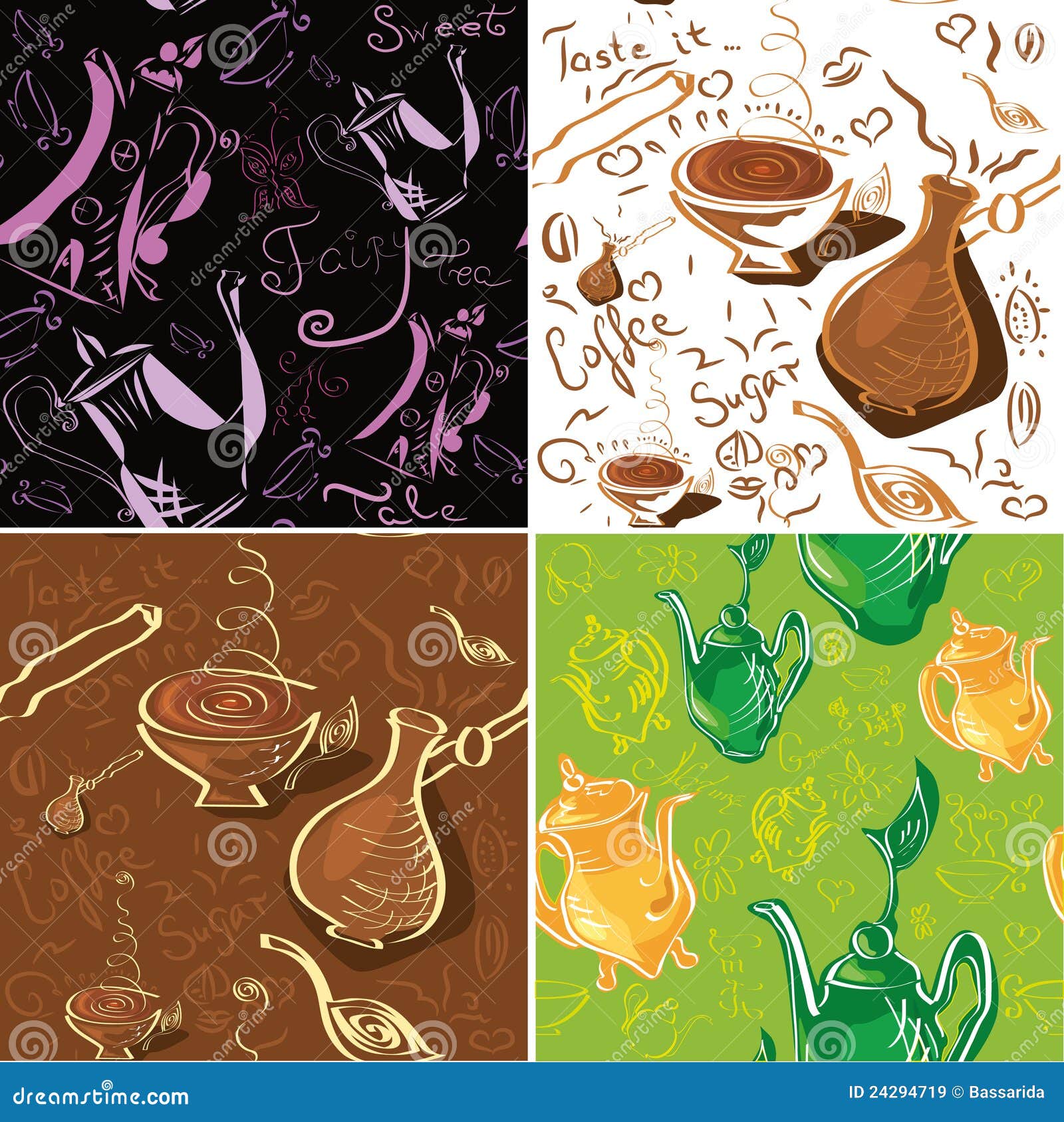 Coffee and Tea Seamless Texture Stock Vector - Illustration of cute ...