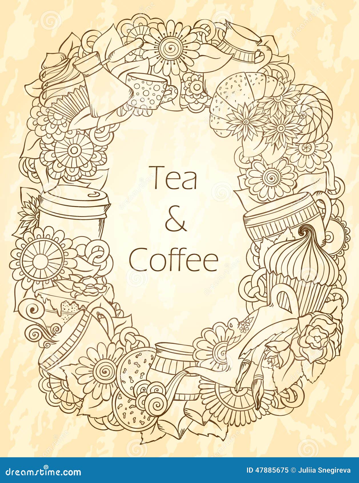 Coffee and Tea Sketch Doodles Pattern. Stock Illustration ...