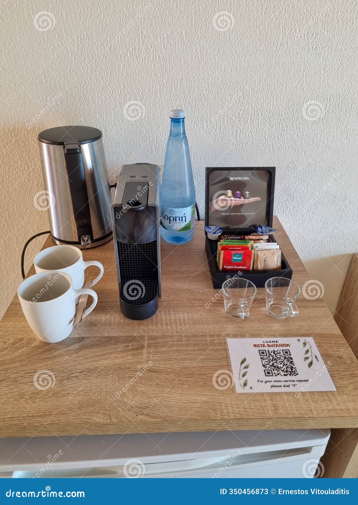 Coffee and Tea Station Setup on a Wooden Table Stock Image - Image of ...