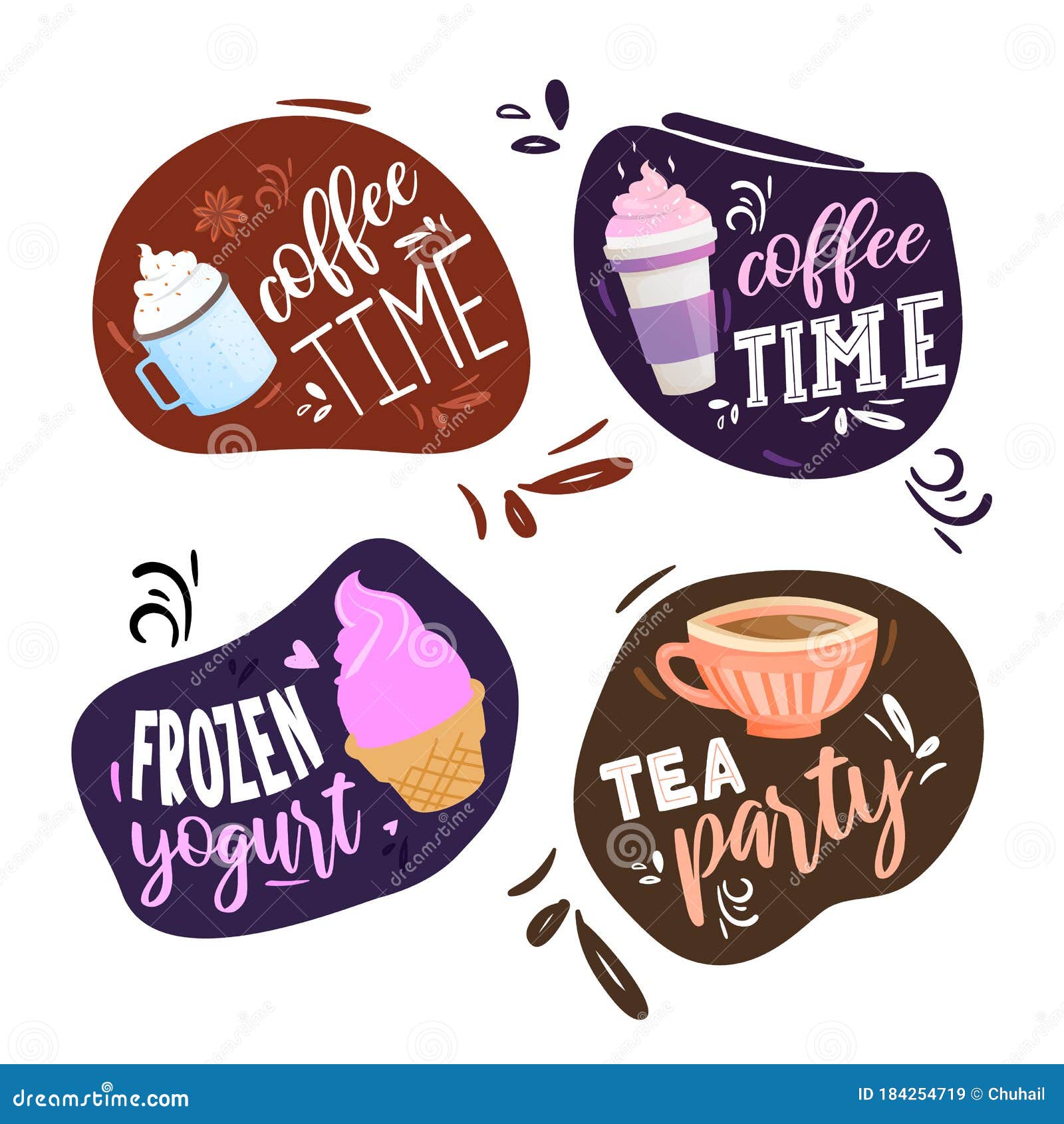 Coffee Tea Time Labels Set with Text and Cup. Stock Vector ...