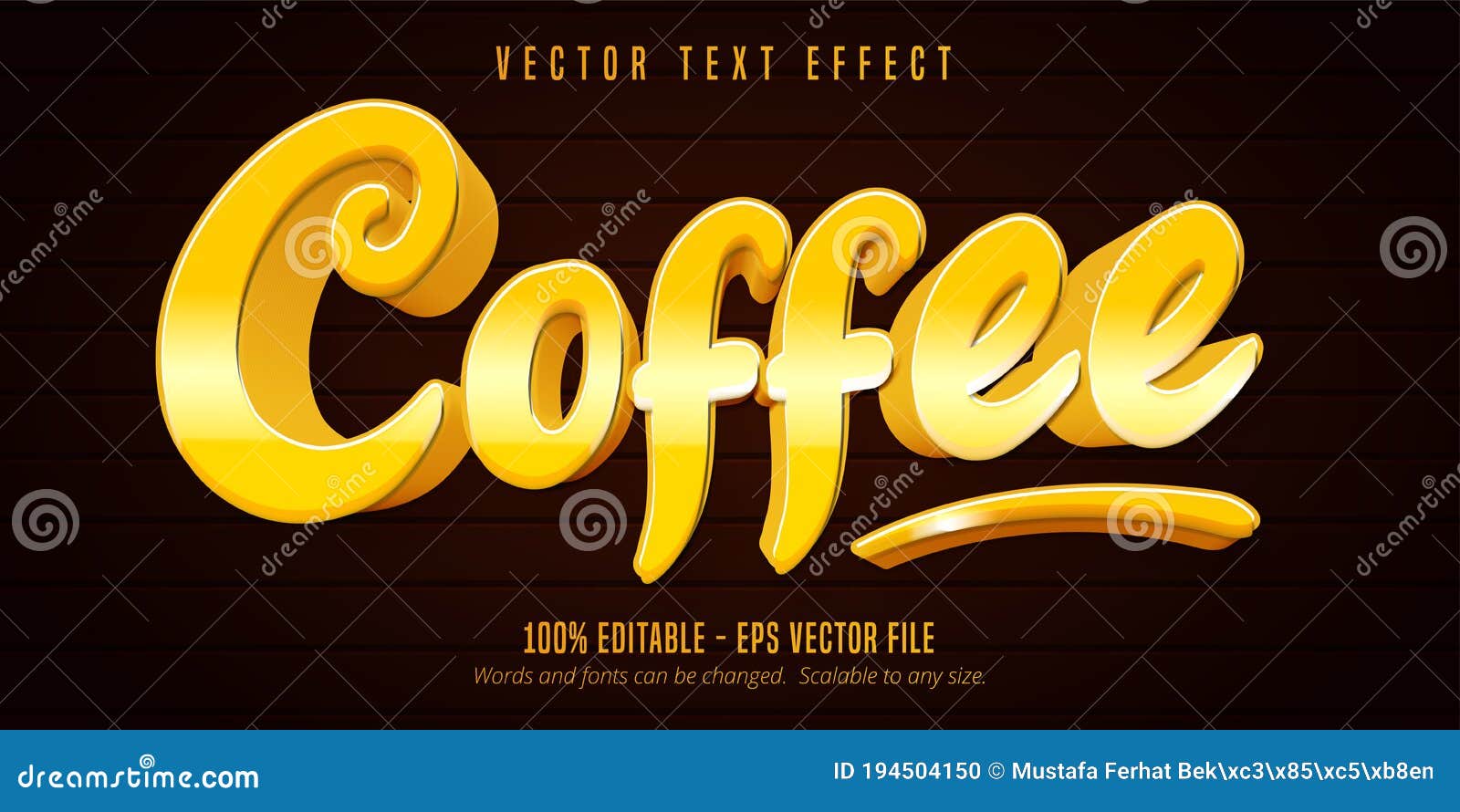 Coffee Text, Cartoon Style Editable Text Effect Stock Vector ...