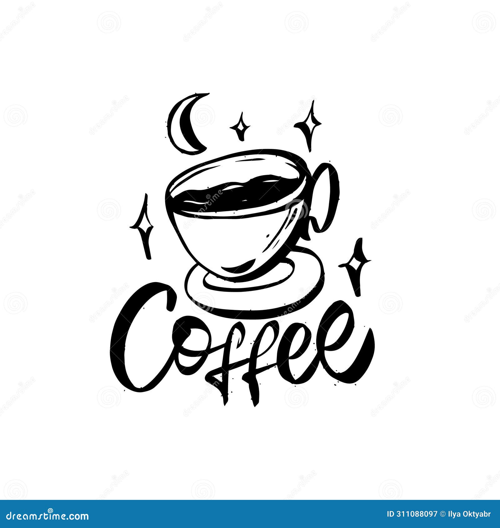 Coffee Text and Coffee Cup Sign. Vector Art Stock Vector - Illustration ...