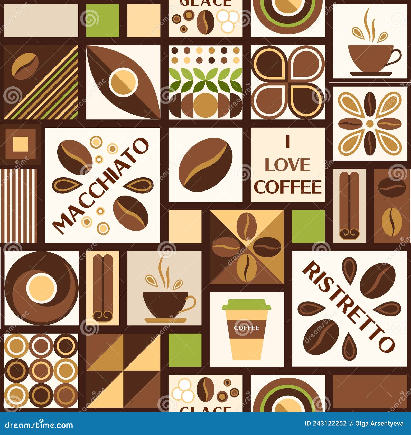 Coffee Theme Background with Design Elements in Simple Geometric Style ...