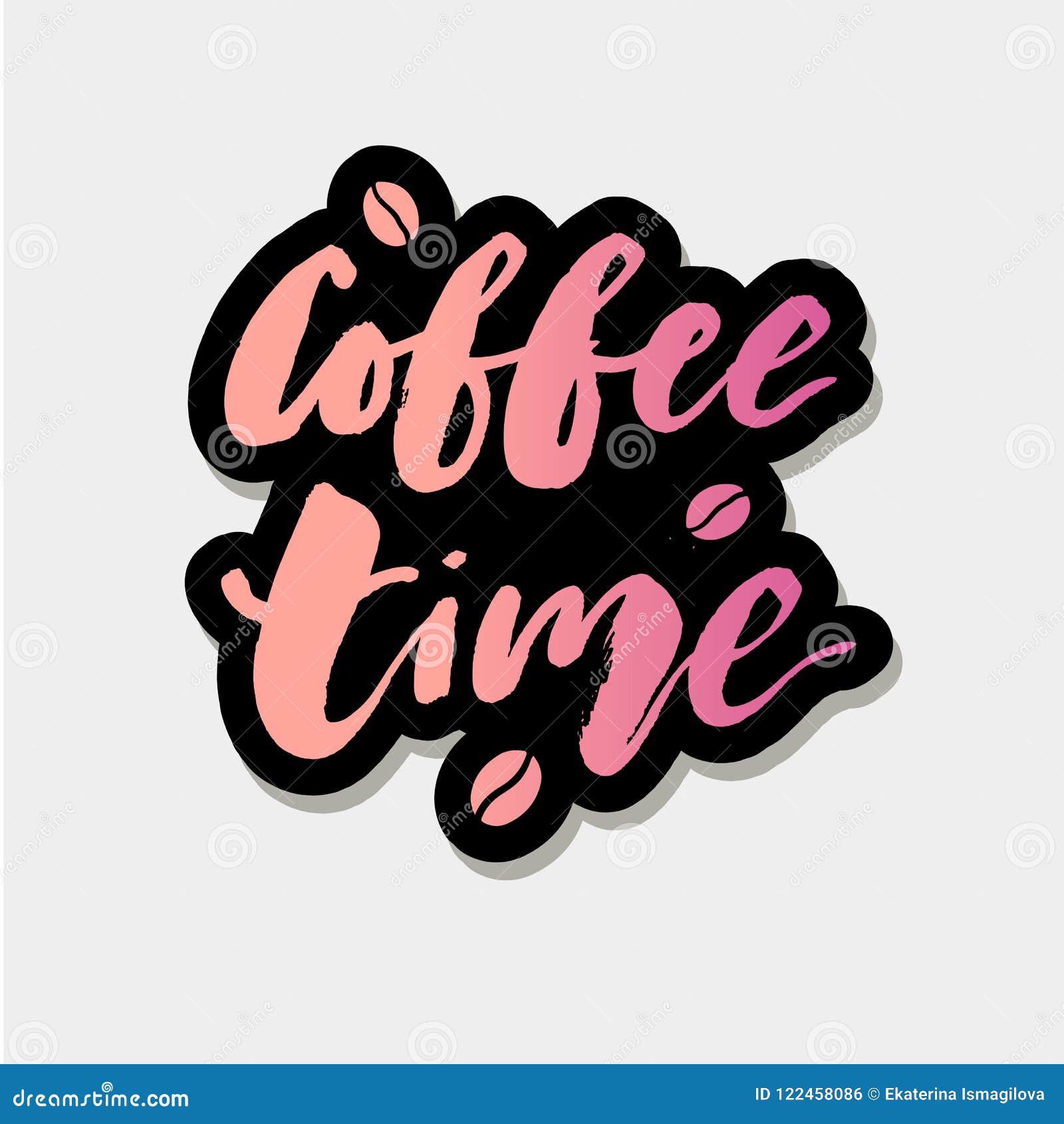 Coffee Time Brush Lettering Calligraphy Phrase Vector Text Sticker ...