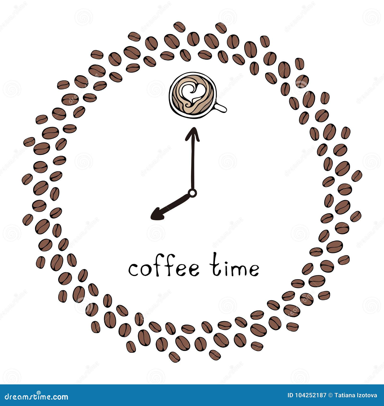 The `coffee Time` Clock is Decorated with Coffee Beans. Stock Vector ...
