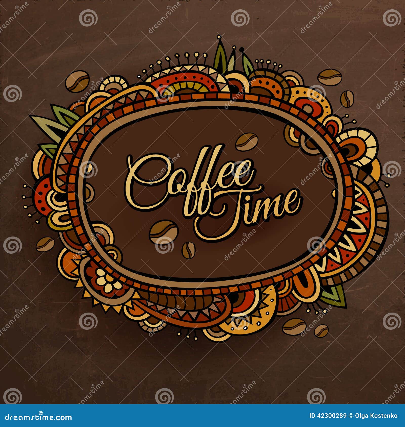 Coffee Time Decorative Border Label Design. Stock Vector - Illustration ...