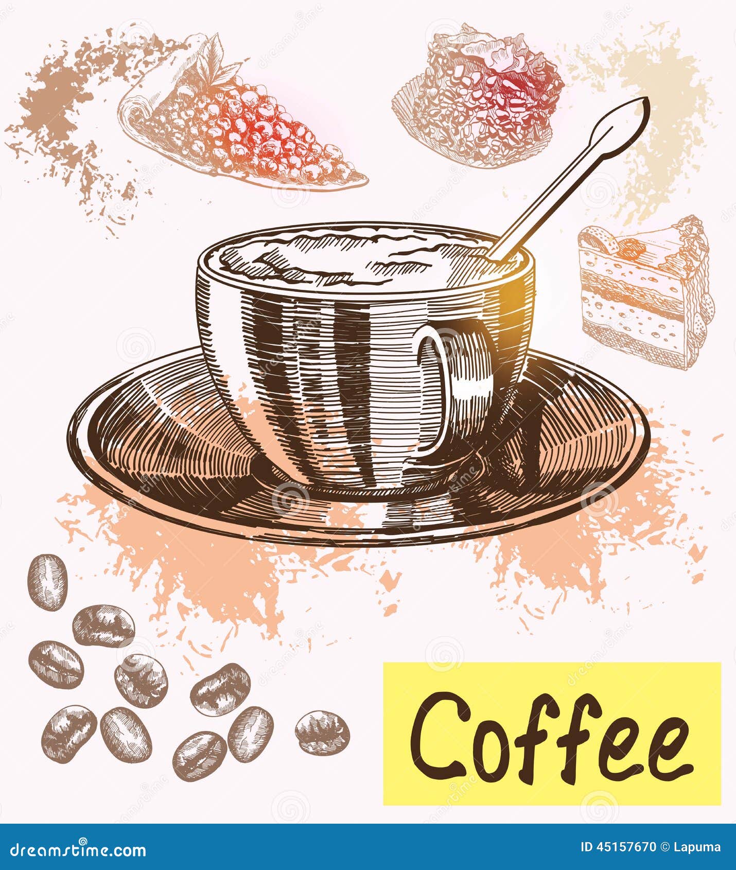 Coffee time stock vector. Illustration of handmade, sketch - 45157670