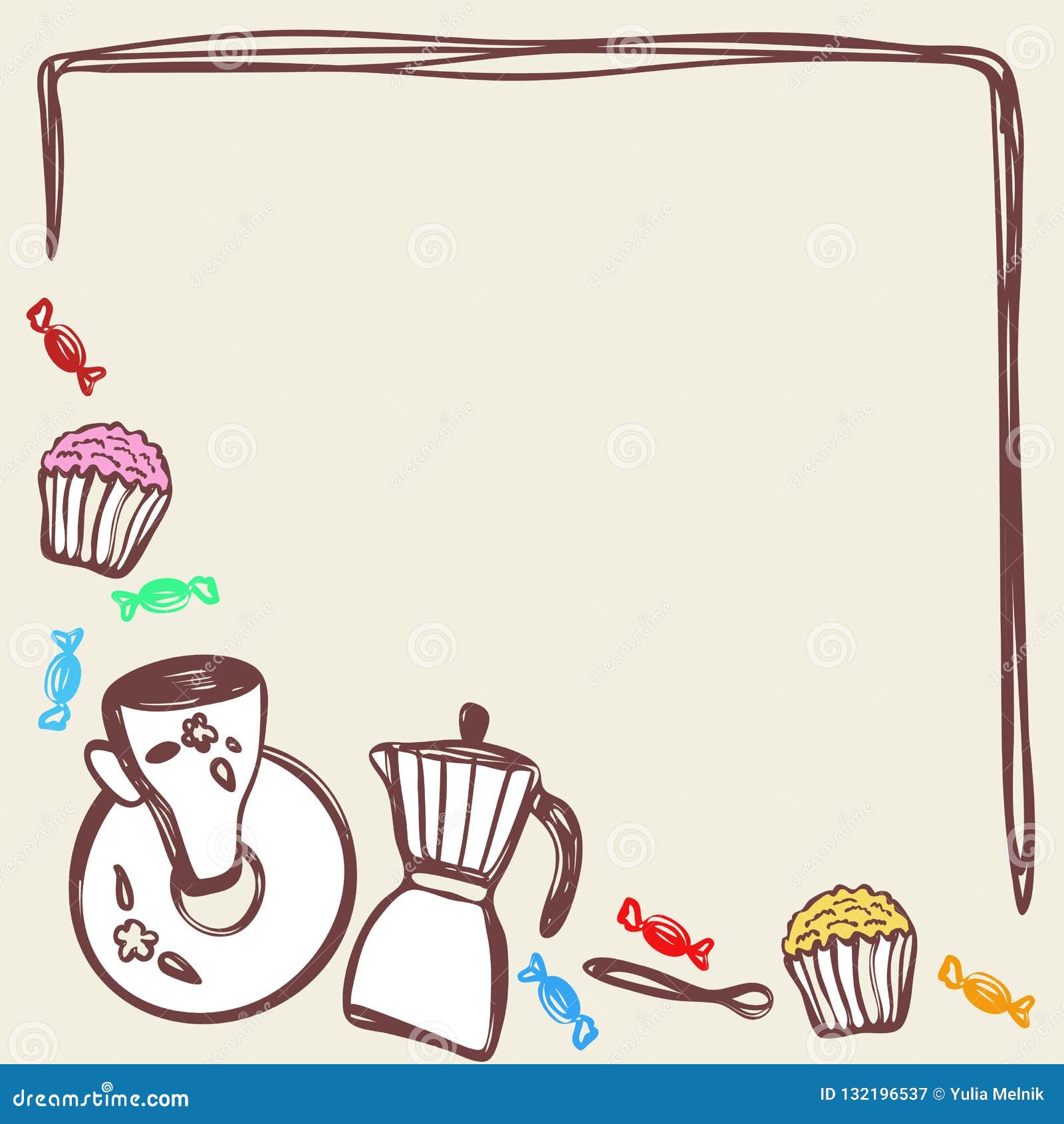 Coffee Time Items in Frame with Text Space. Coffee Maker, Spoon, Cup ...