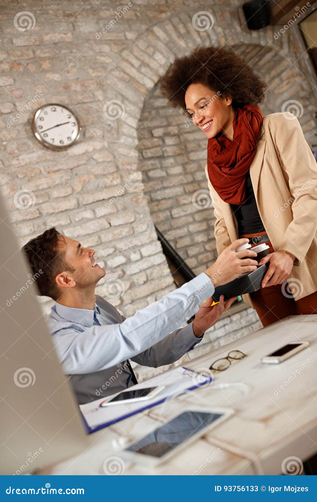 Coffee time in office stock image. Image of indoor, person - 93756133