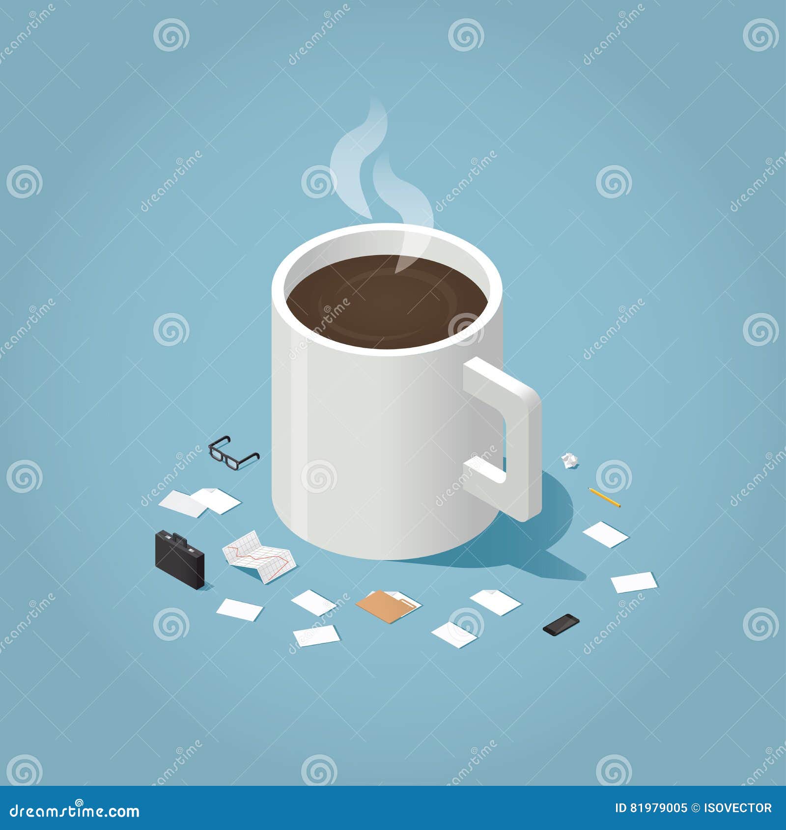 Coffee time at work stock vector. Illustration of isometric - 81979005
