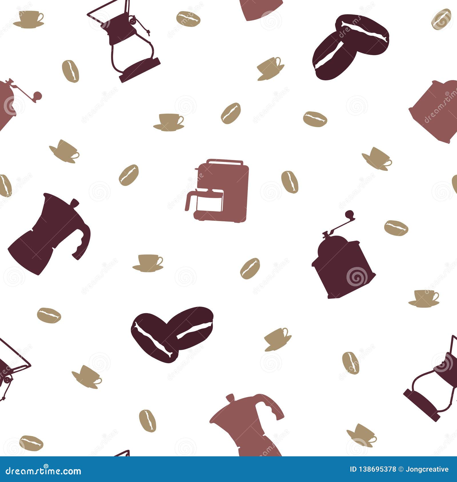 Coffee Tools Equipment Cafe Seamless Pattern Repeatable Background ...