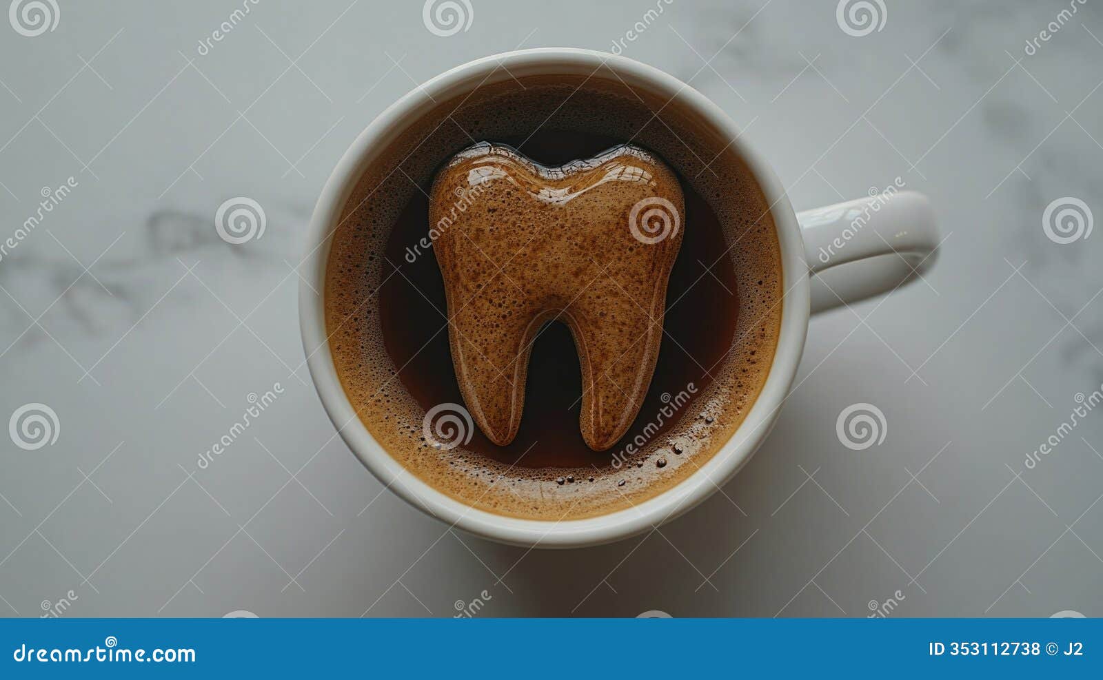 Coffee with Tooth-shaped Foam in White Mug on Marble Surface Stock ...